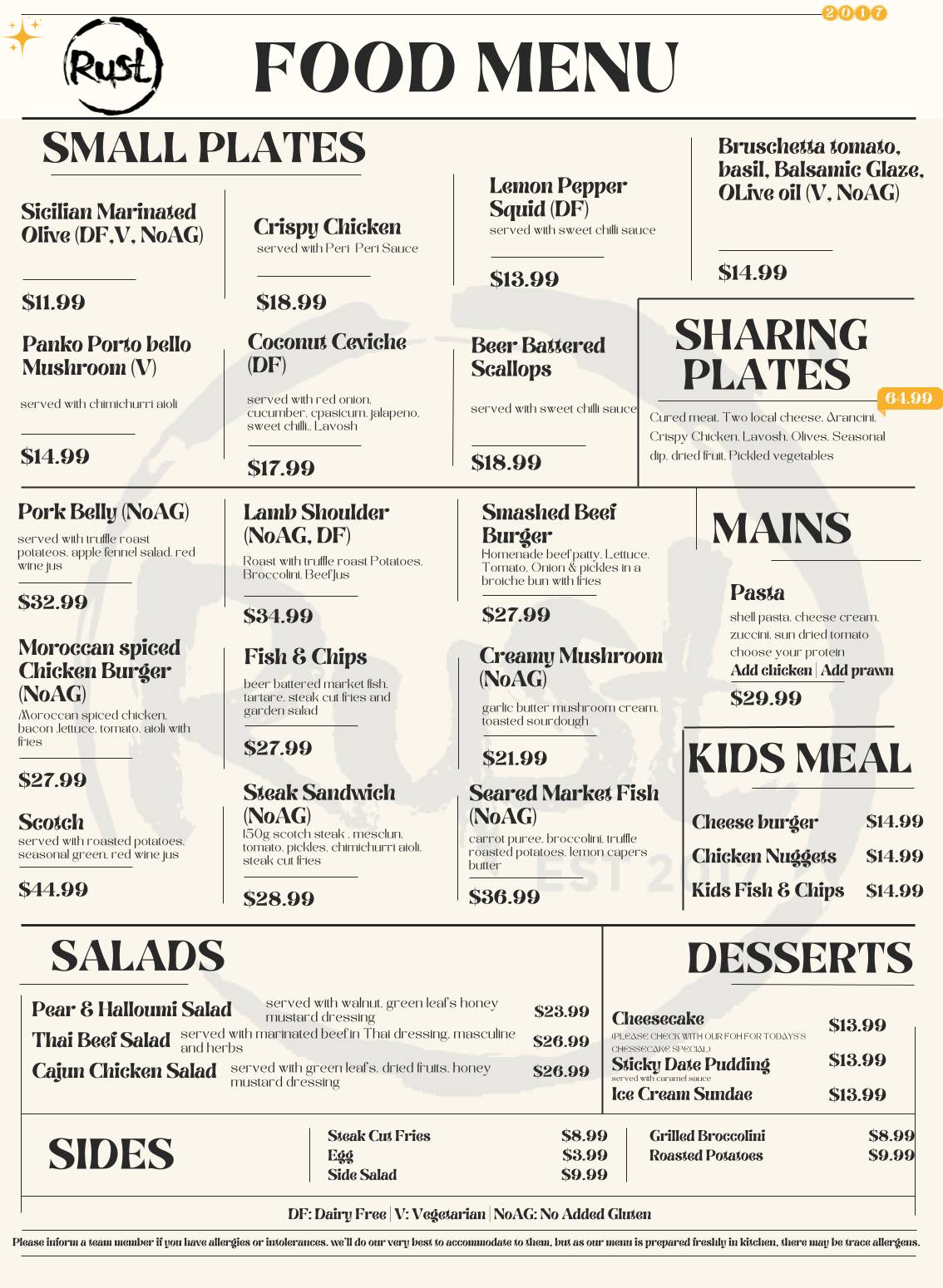 Menu at Rust Bar & Restaurant, Turangi