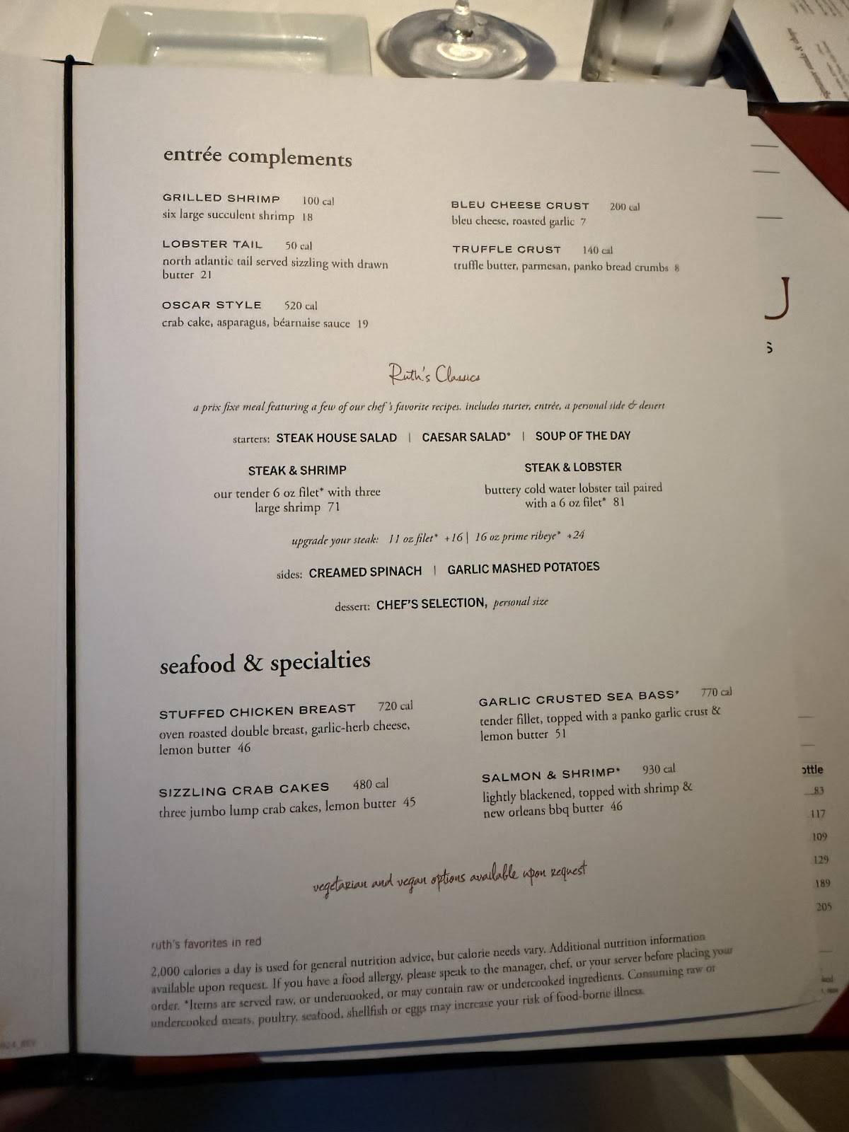 Menu at Ruth's Chris Steak House pub & bar, Irvine, Michelson Dr Suite A