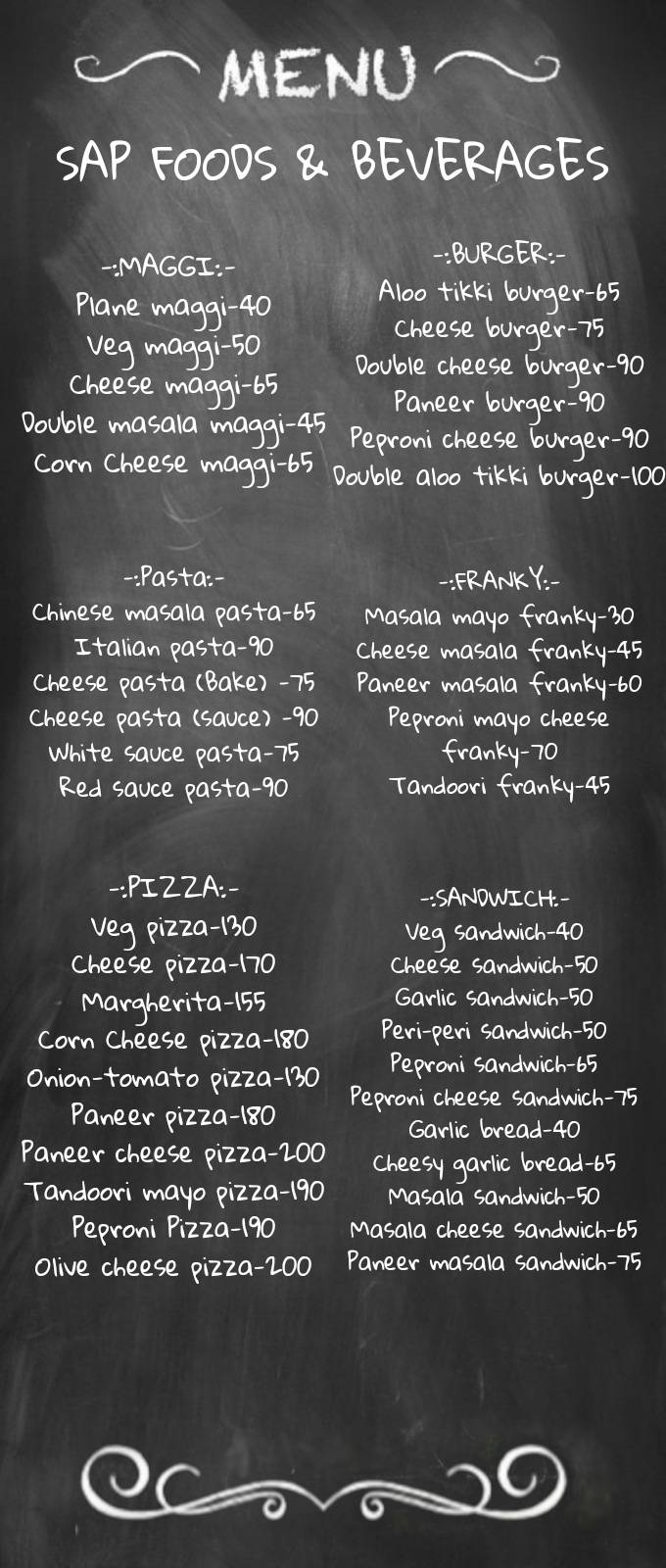 Menu at SAP Foods and Beverages, Satna