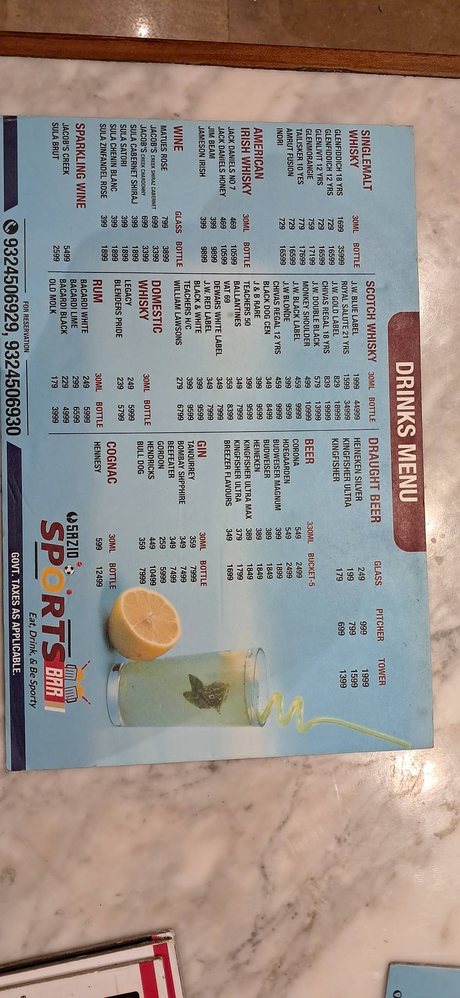 Menu at SAZiO - The Lounge & Sports Bar, Sanpada, Navi Mumbai, Gr ...