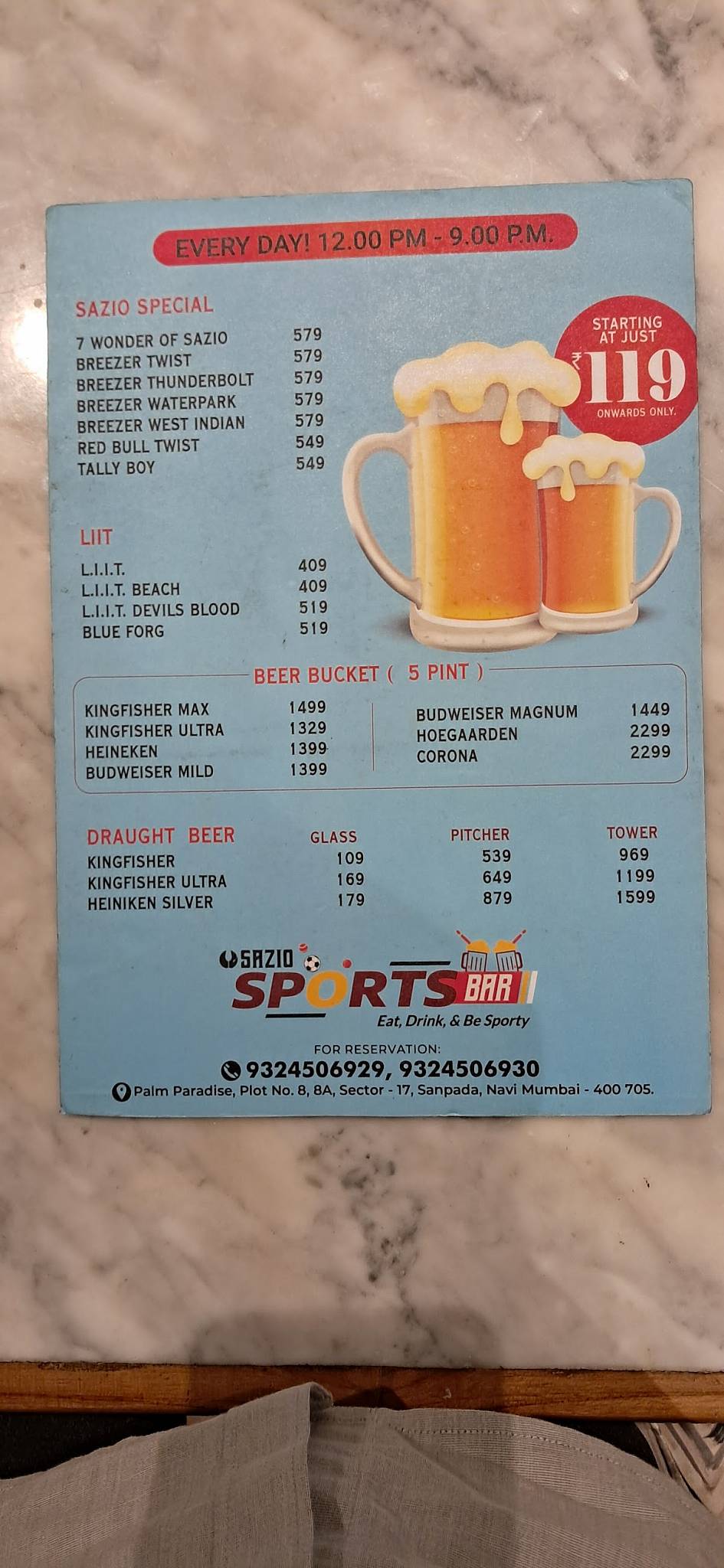 Menu at SAZiO - The Lounge & Sports Bar, Sanpada, Navi Mumbai, Gr ...