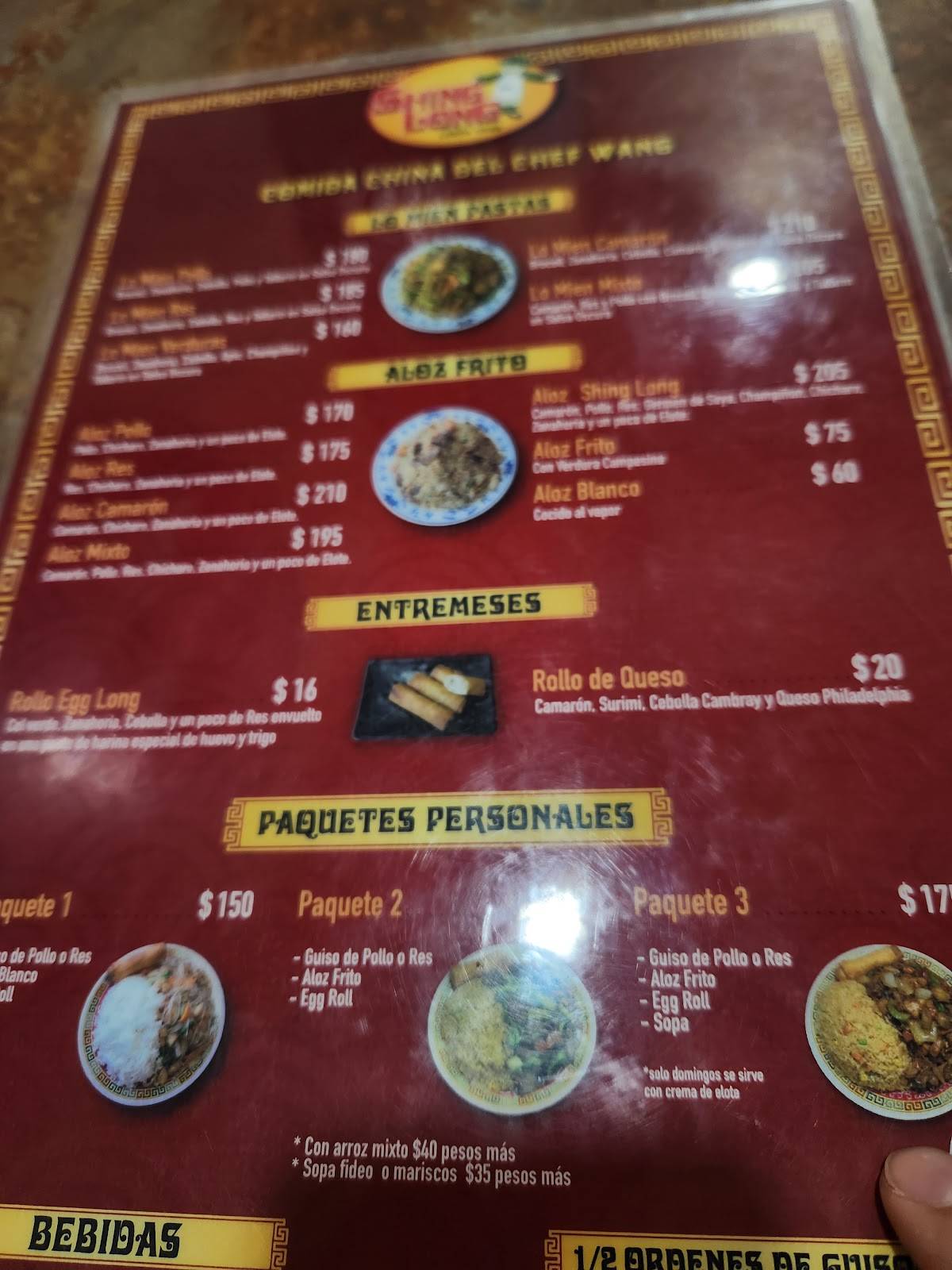 Carta del restaurante SHING LONG, Monterrey, Paseo del los Leones 1660