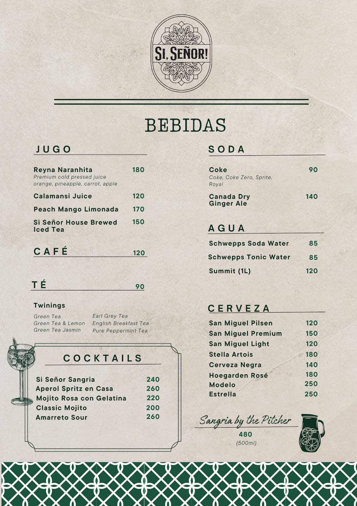 Menu at SI, SEÑOR restaurant, Dumaguete