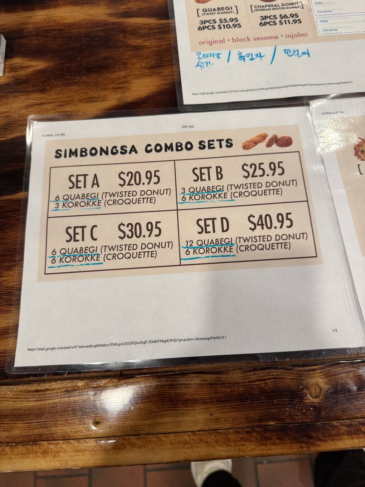 Menu at SIMBONGSA SJ desserts, Santa Clara