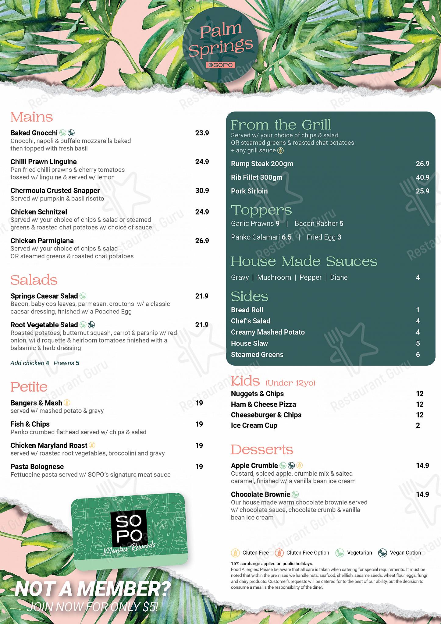 Menu at SOPO restaurant, Southport