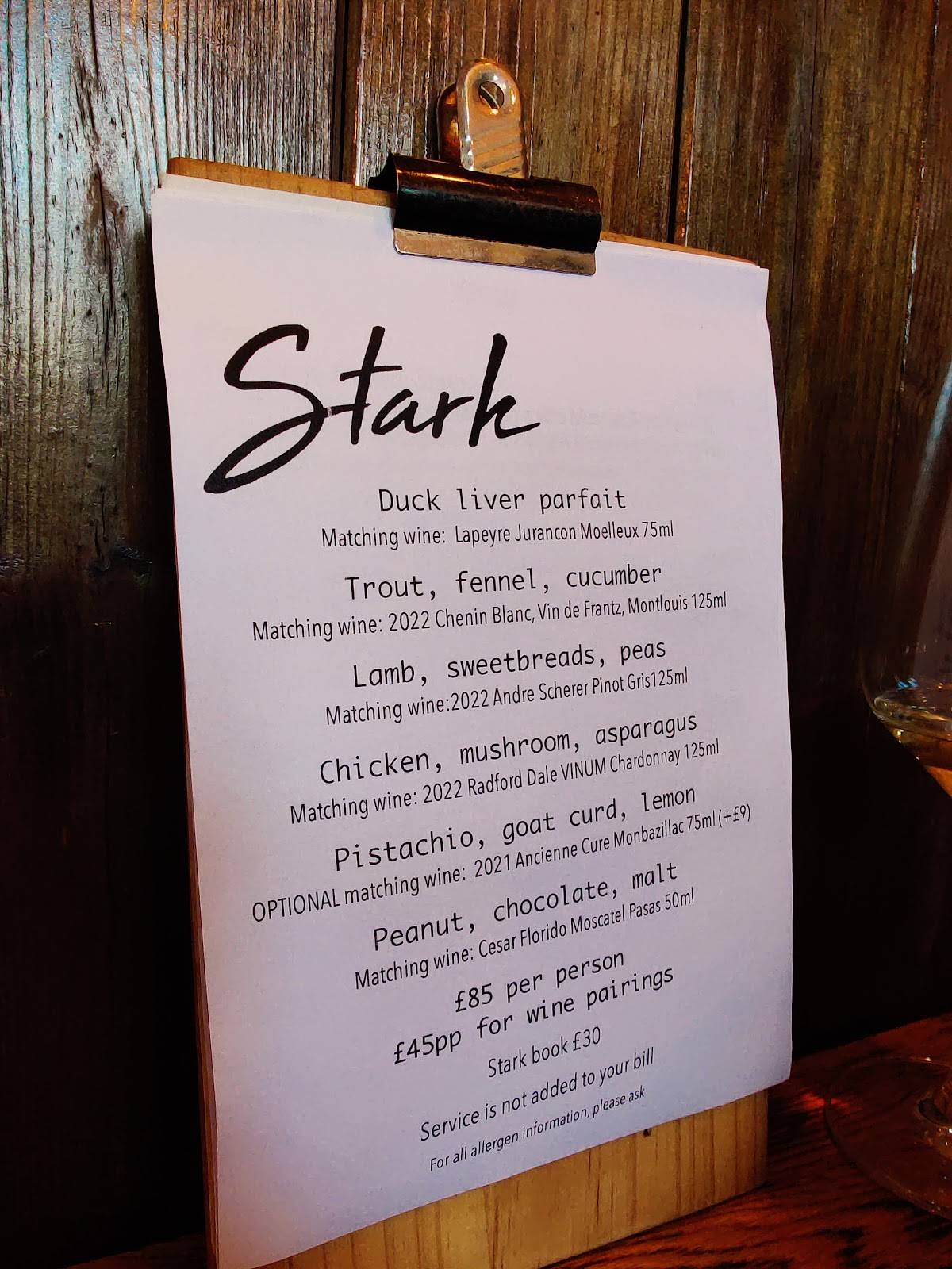 Menu at STARK restaurant, Broadstairs, 15 Oscar Rd
