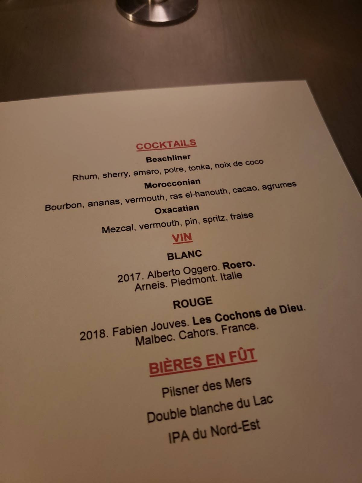 Menu at STILLIFE pub & bar, Montréal