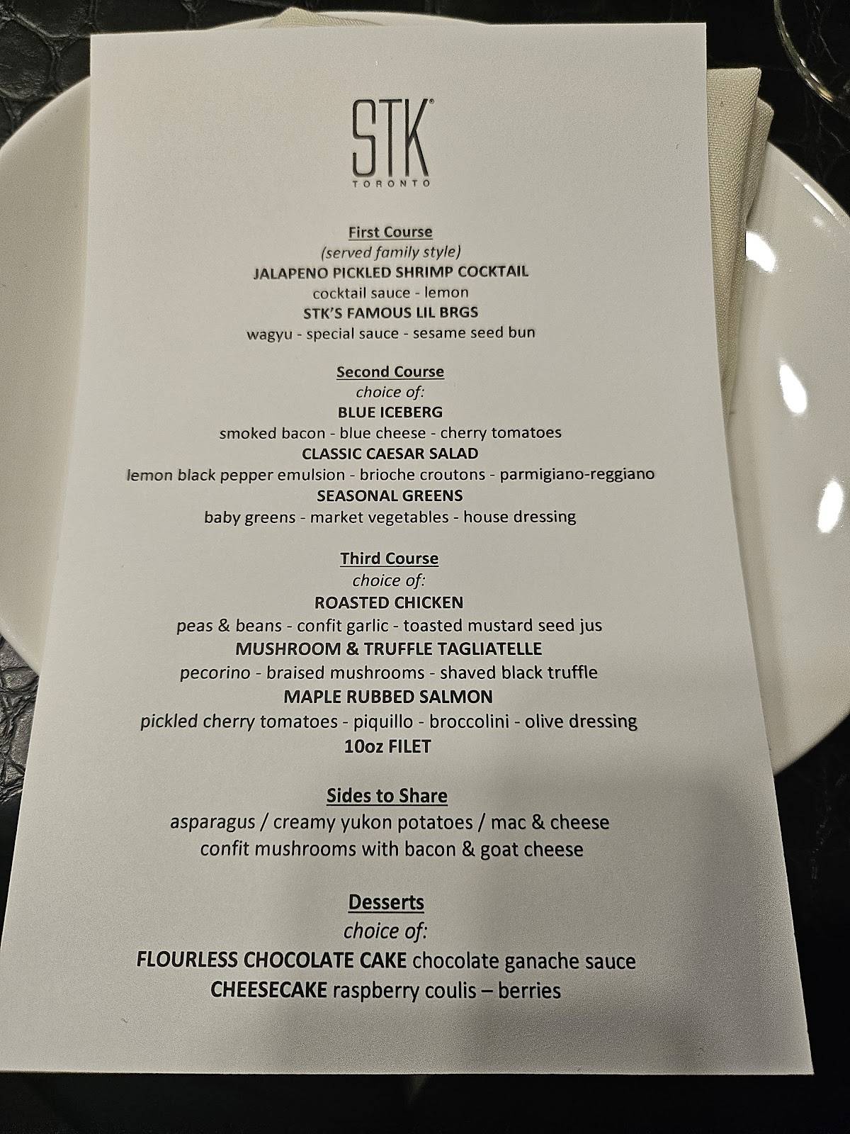 Stk steakhouse menu store