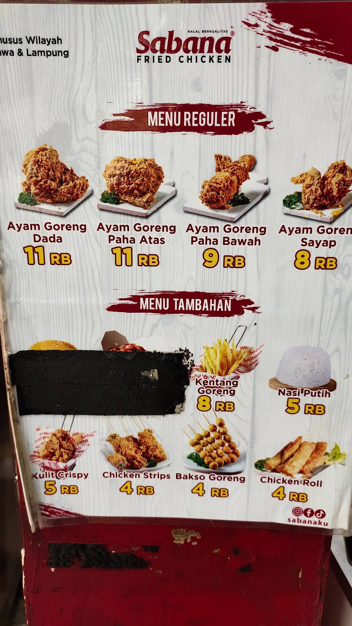 Menu at Sabana Fried Chicken Tj Drn Utara restaurant, West Jakarta