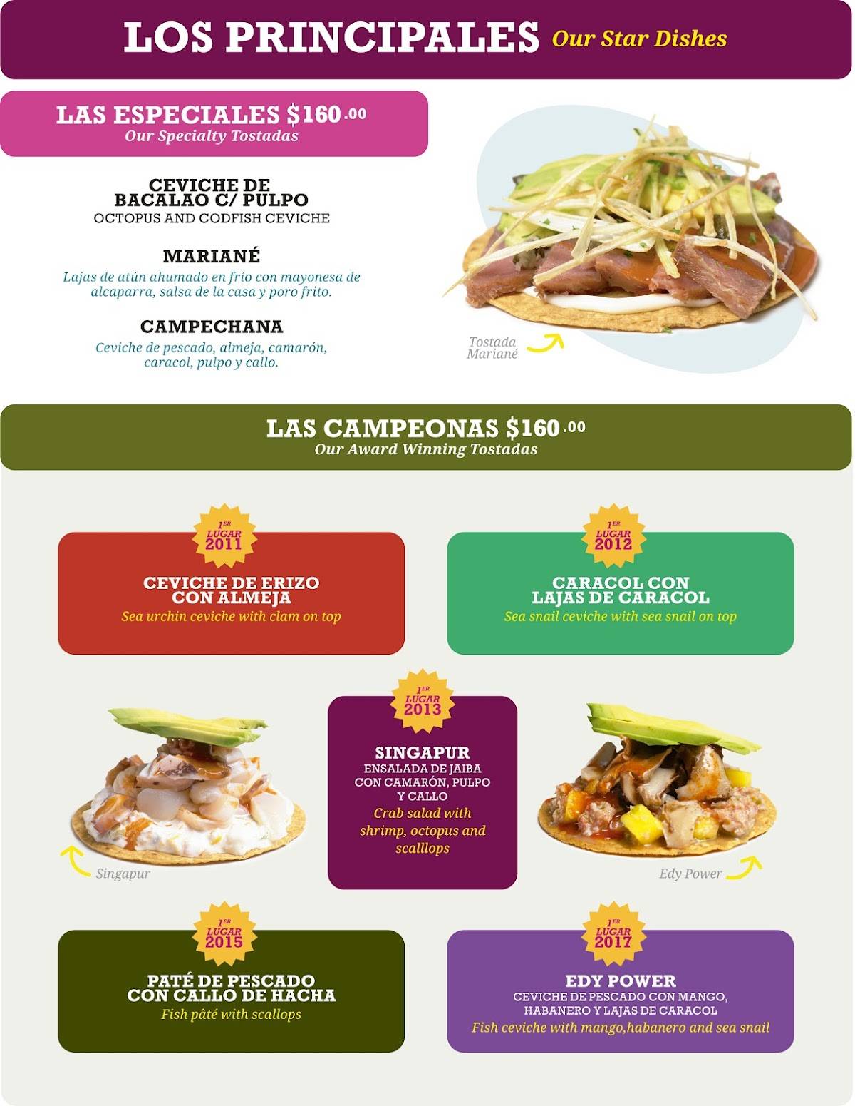 Carta de Sabina Restaurante por La Guerrerense, Ensenada