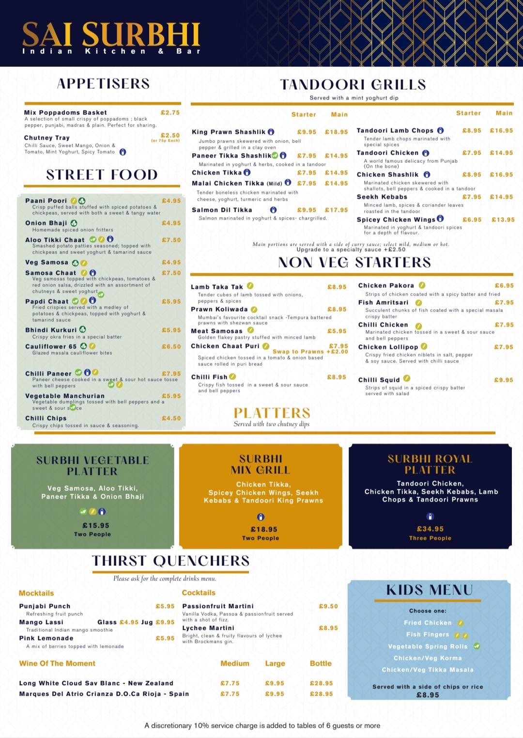 Menu at Sai Surbhi, Indian Restaurant, Urmston, Manchester