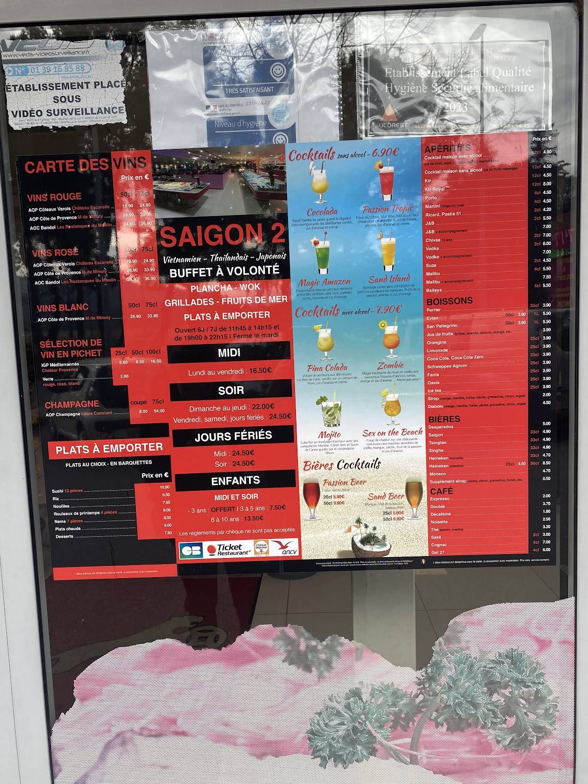 Menu au Saïgon 2 restaurant, Draguignan