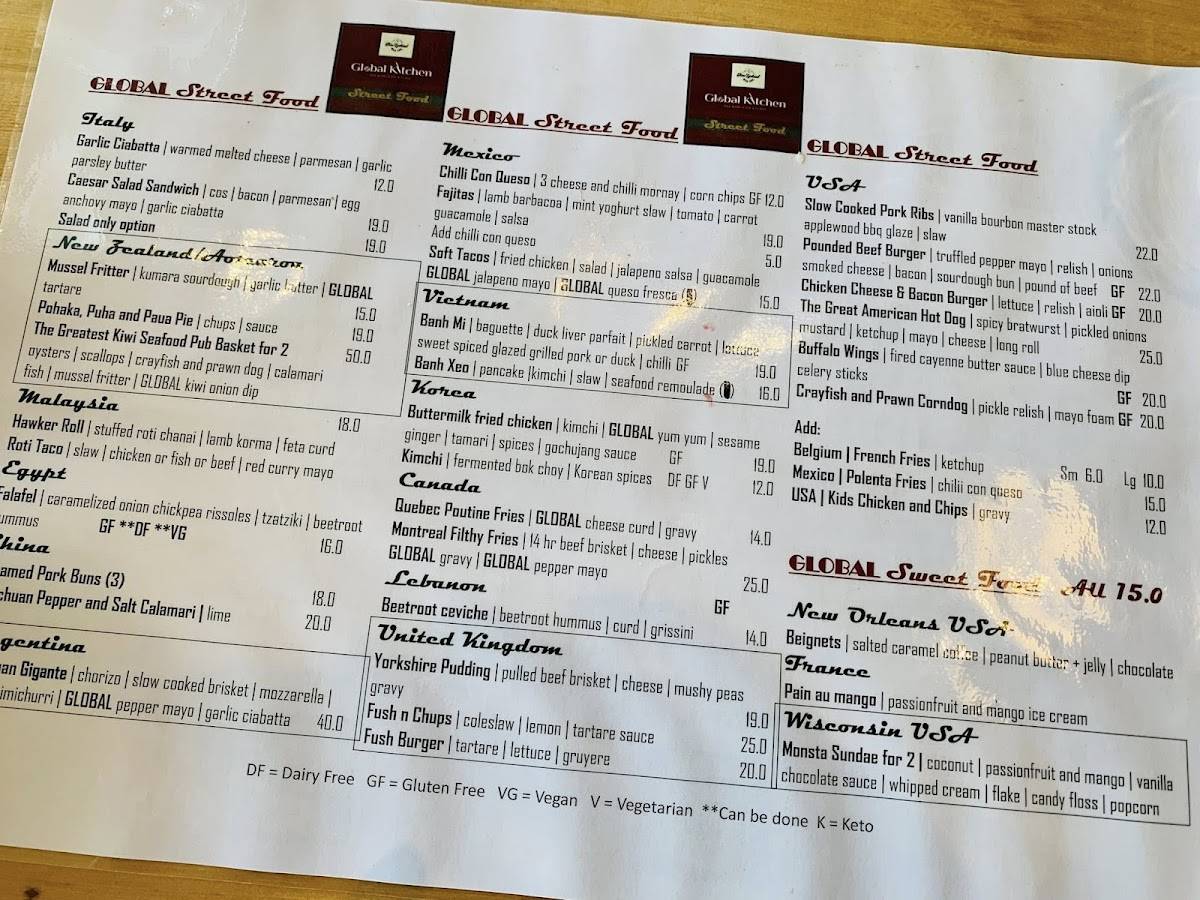 Menu at Global Street Food FEILDING restaurant, Feilding