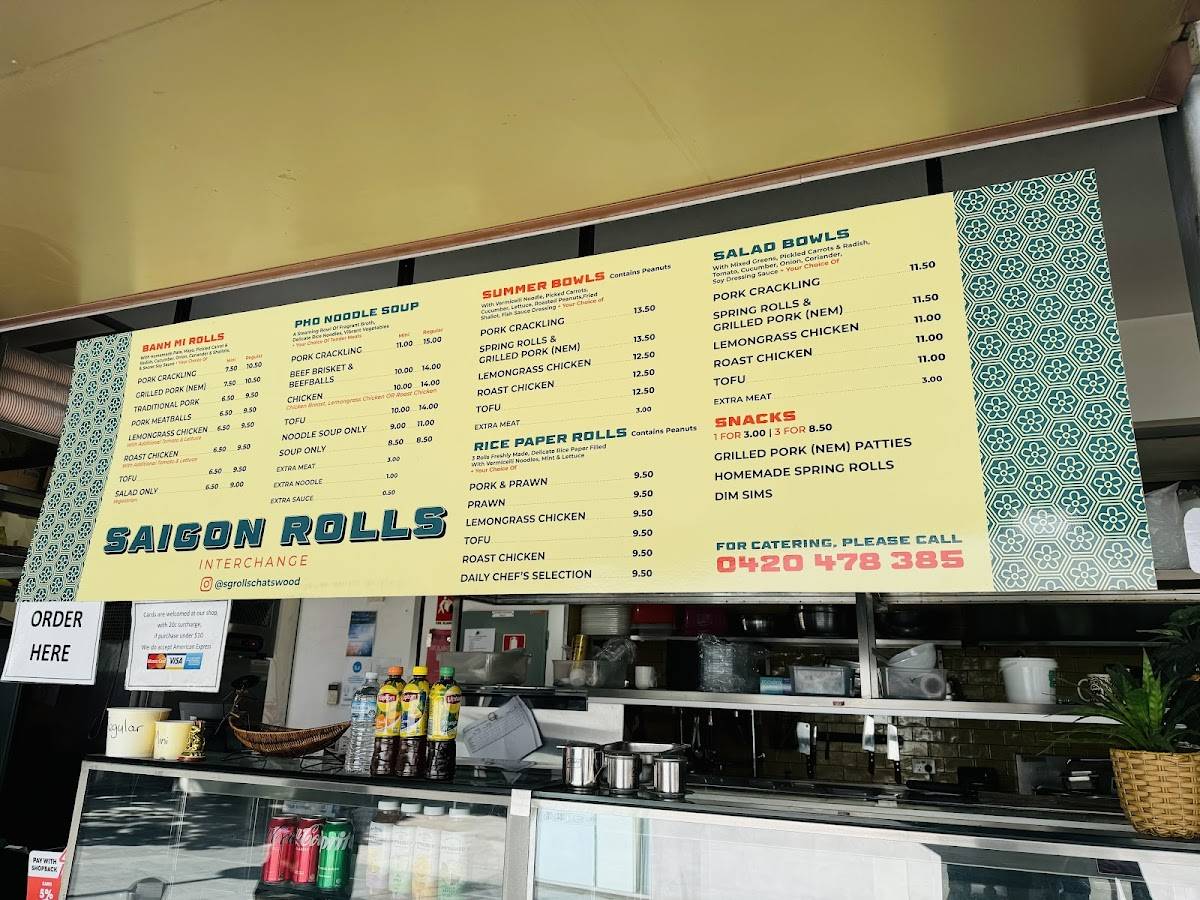 Menu at Saigon Rolls restaurant, Chatswood, Kiosk 5/436 Victoria Ave
