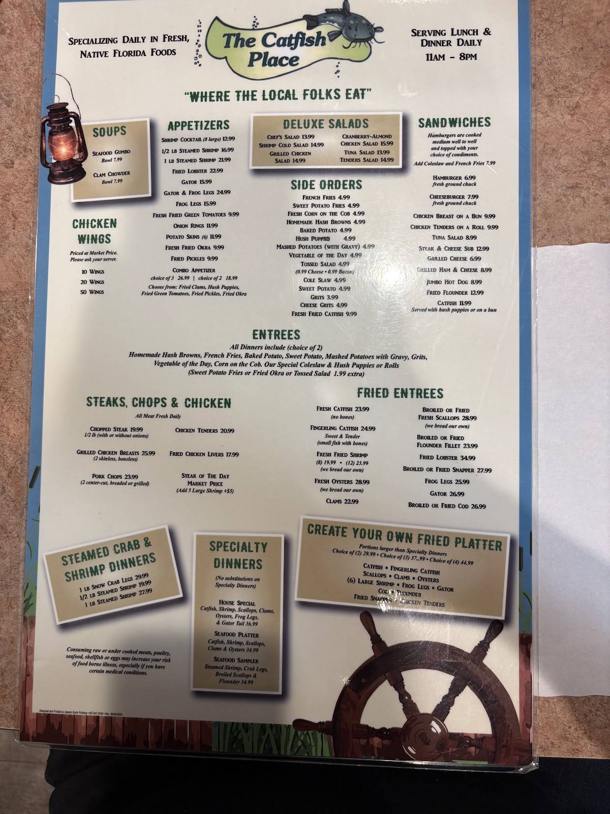Menu at The Catfish Place restaurant, Saint Cloud