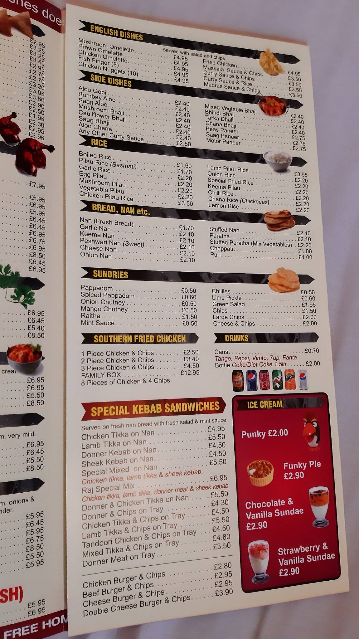 Menu at The Raj fast food, St Helens, 7 Chain Lane Shopping Centre