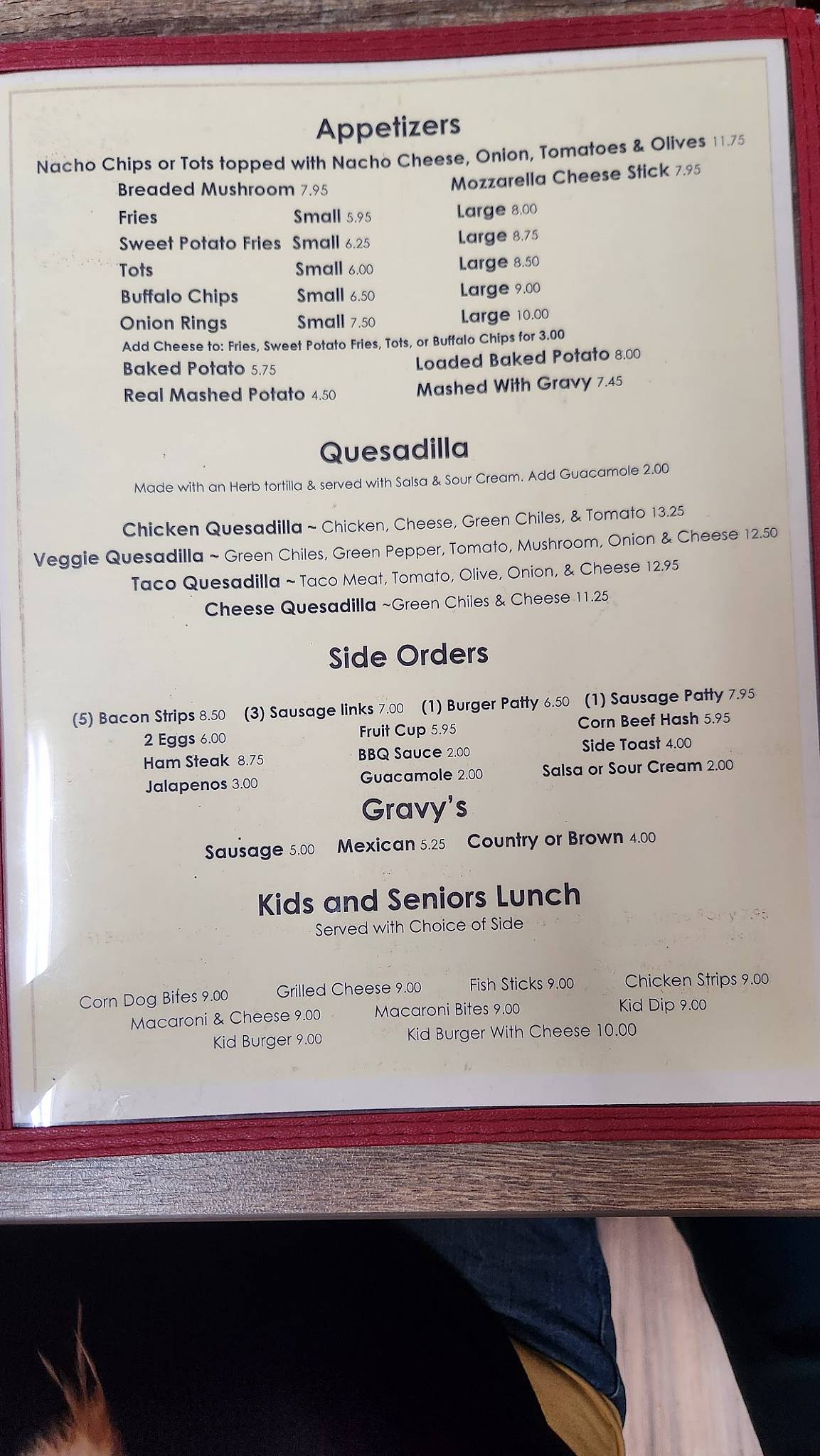 Menu at Old Timer Cafe, Saint Ignatius