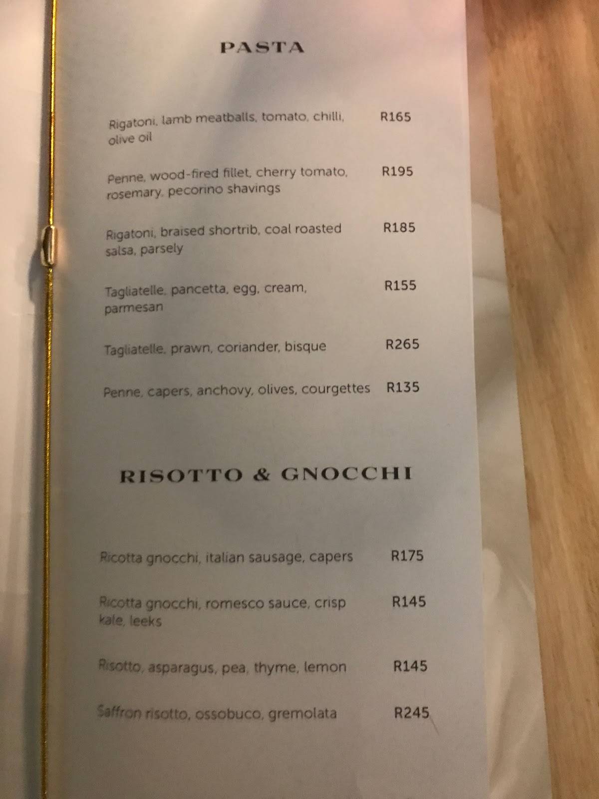 Menu at Saint Restaurant, Sandton