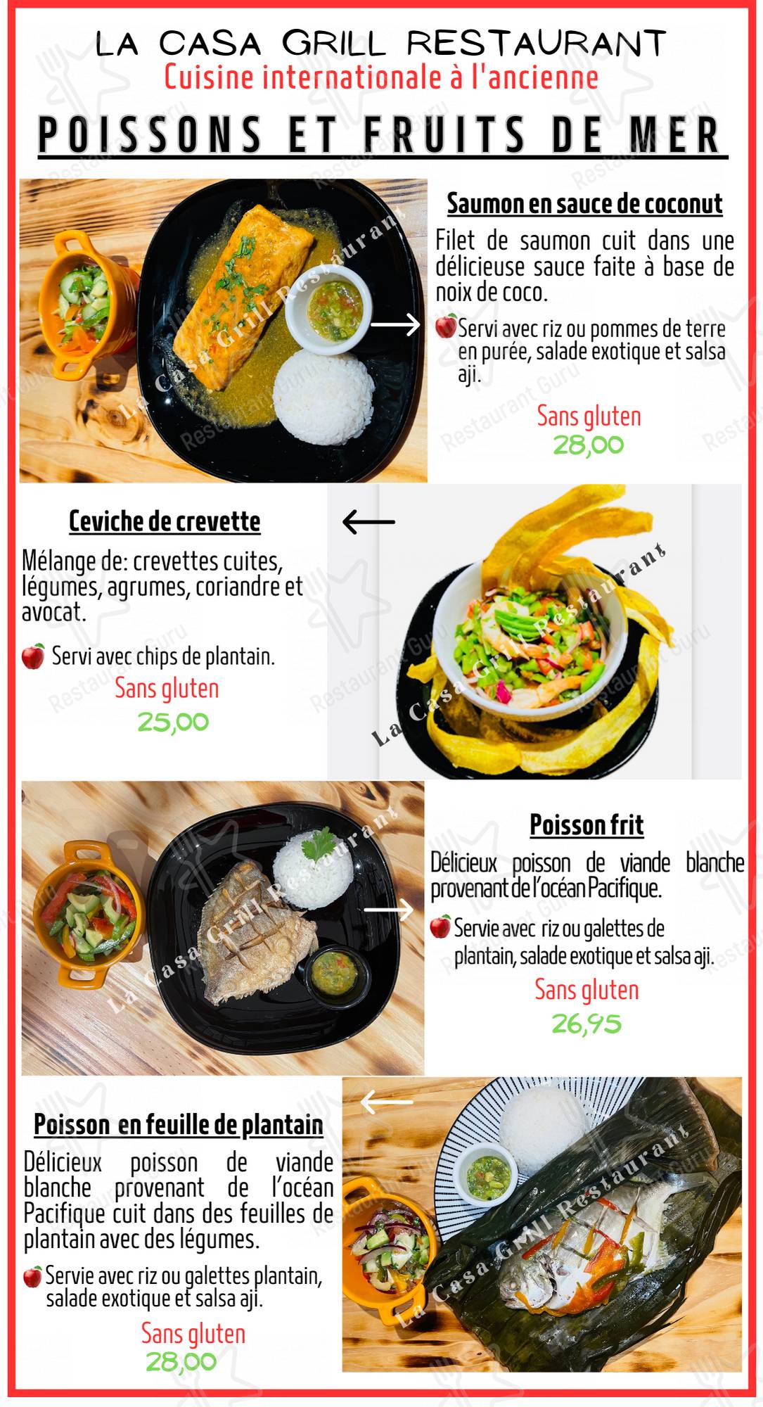 Menu at La Casa Grill Restaurant, Sainte-Cécile-de-Masham