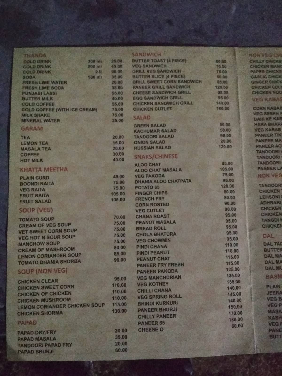 Menu at Sakshi Dhaba, Bhopal, +M4Q
