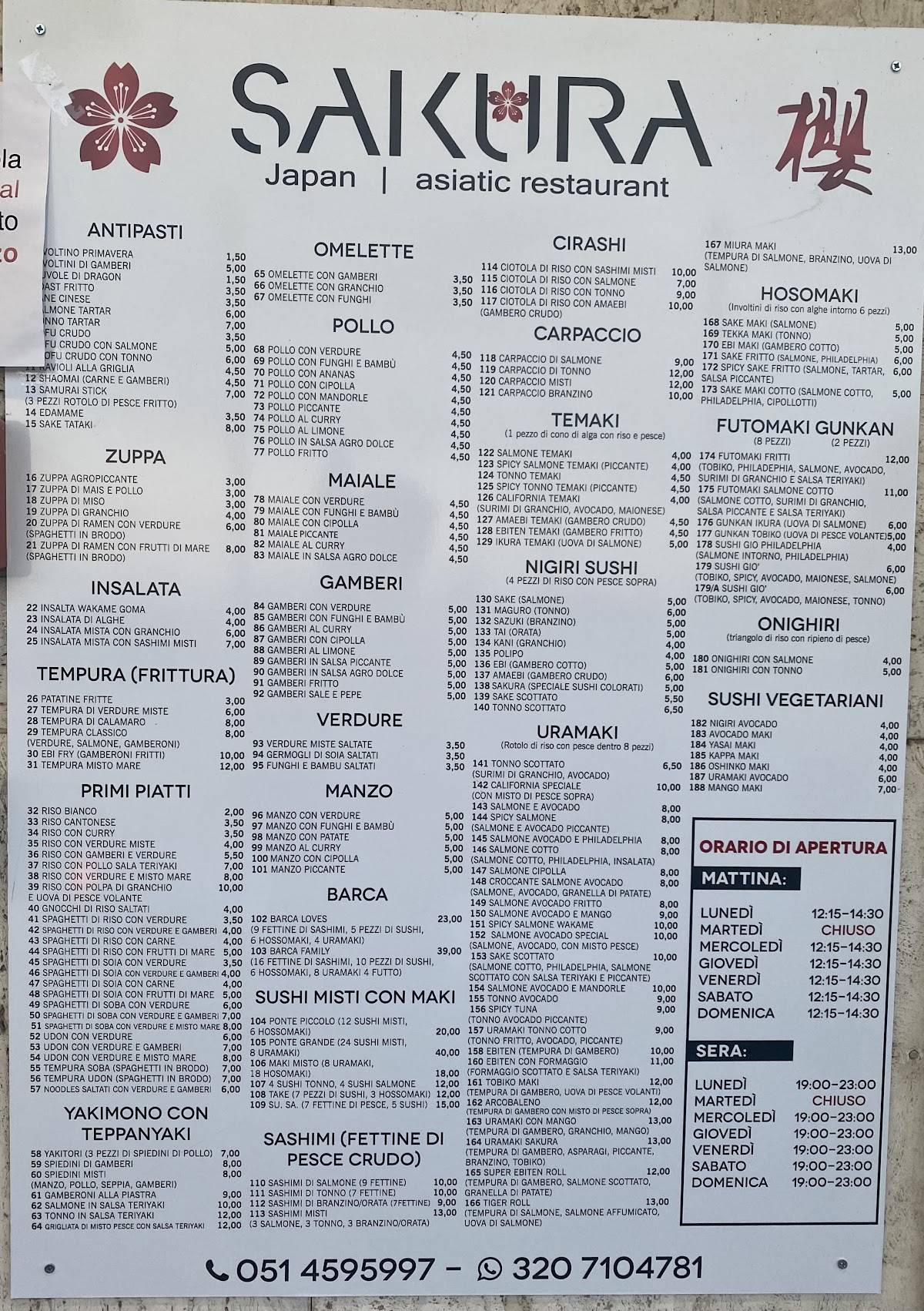 Menu da Sakura - Japan E Asian Restaurant, Gavaseto