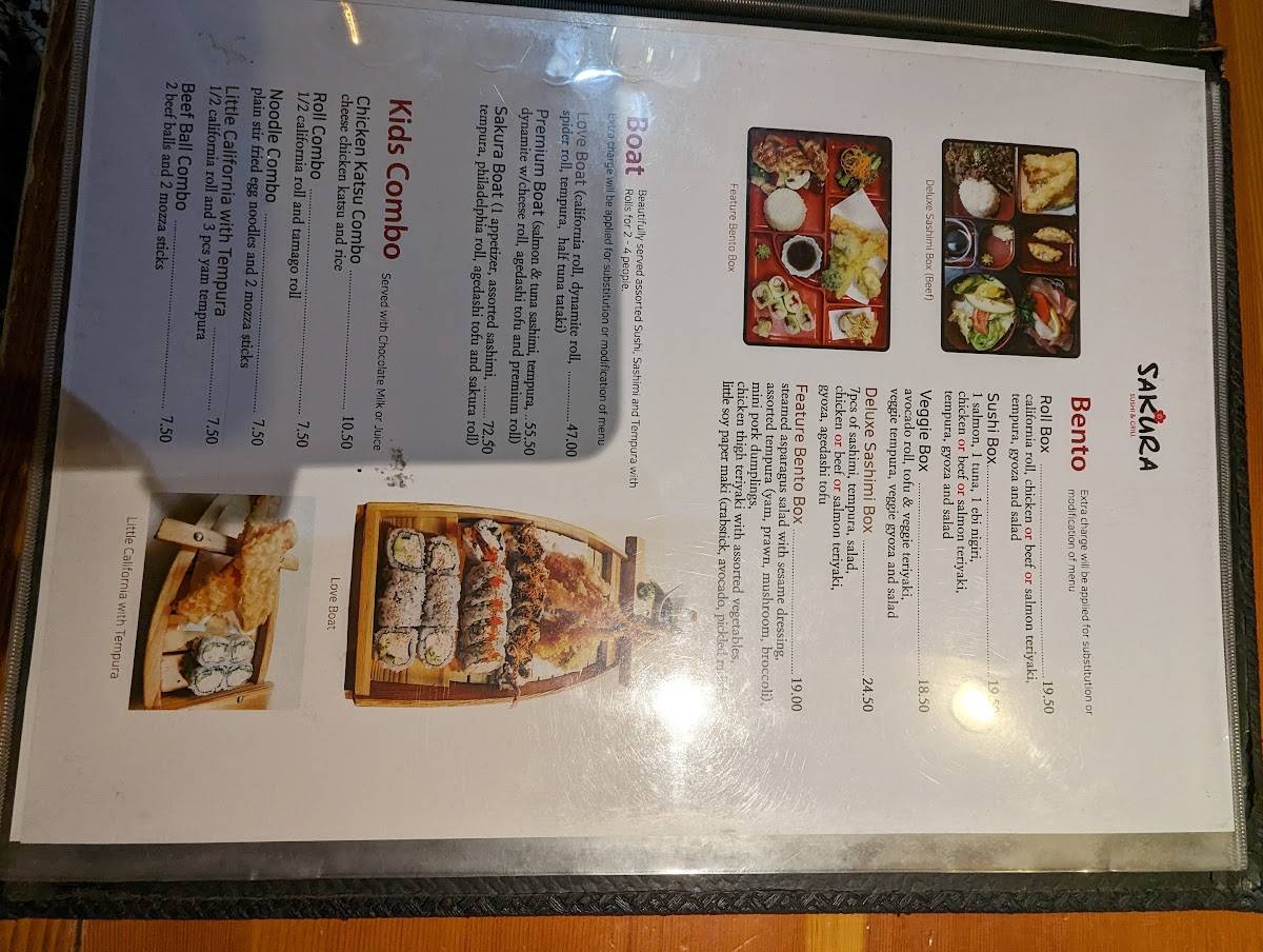 Menu at Sakura Sushi & Grill restaurant, Cranbrook