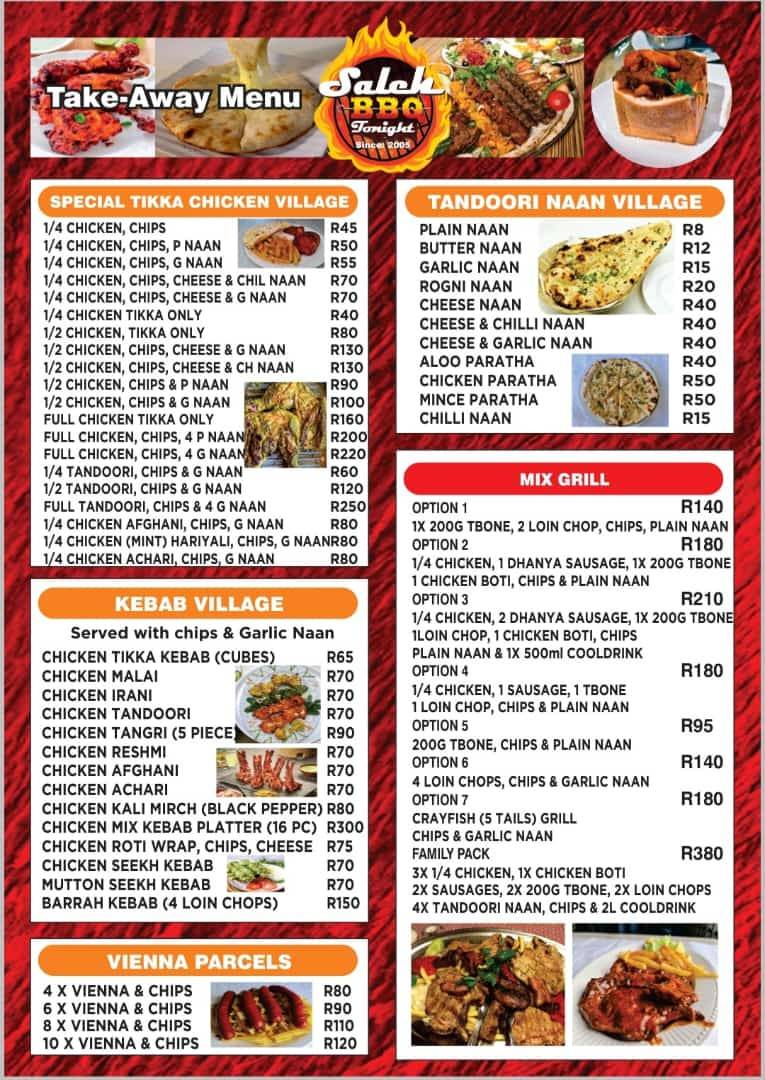 Menu at Saleh BBQ tonight Grassy Park, Cape Town, 10 Aashiqally Centre