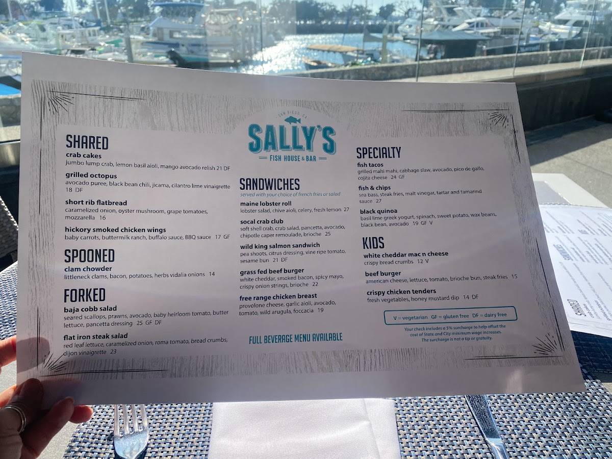 Menu at Sally's Fish House & Bar, San Diego