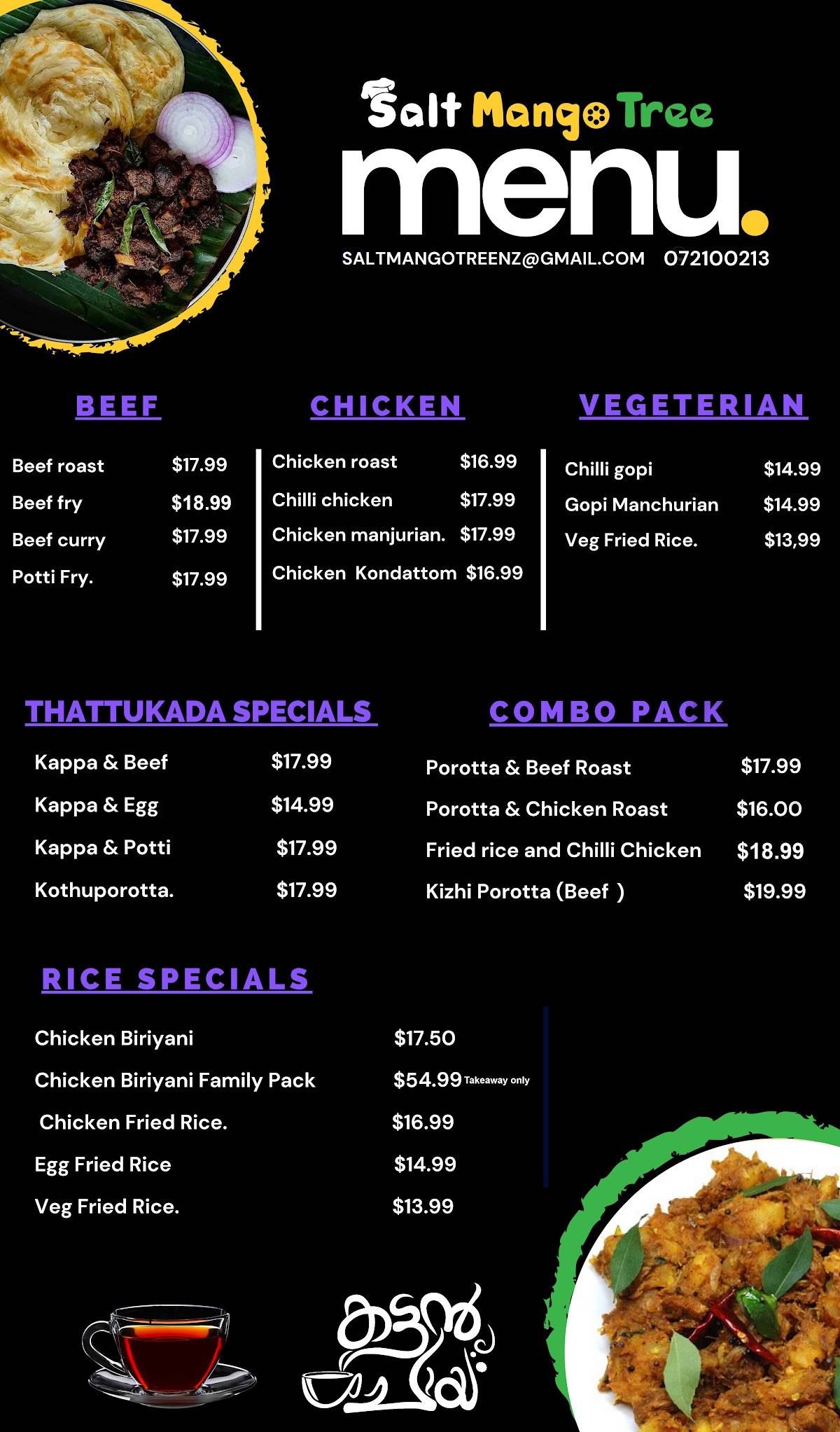 Menu at Salt Mango Tree - South Indian Restaurant, Hamilton