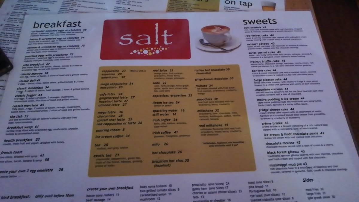 Menu at Salt Restaurant, Port Elizabeth