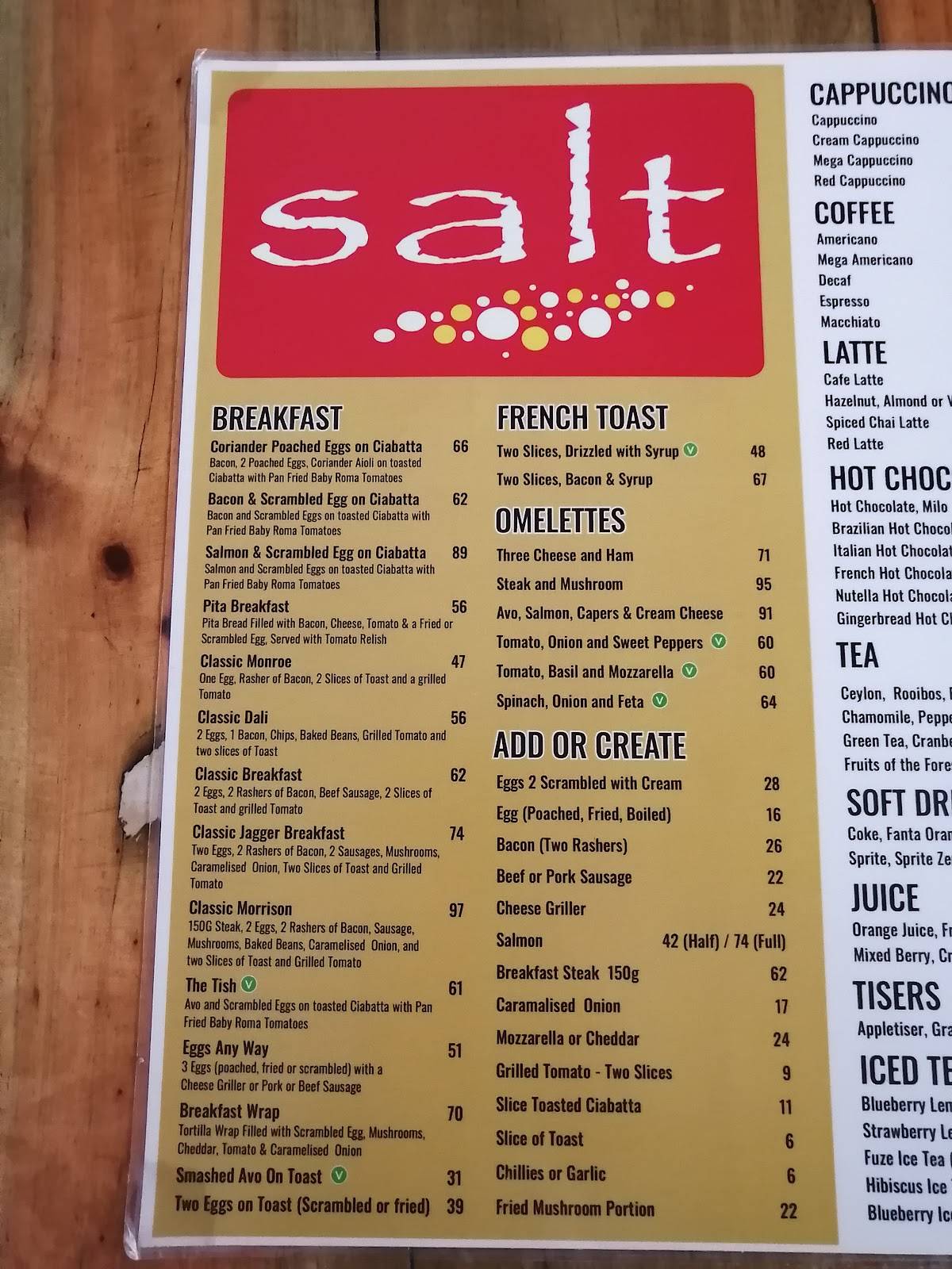 Menu at Salt Restaurant, Port Elizabeth