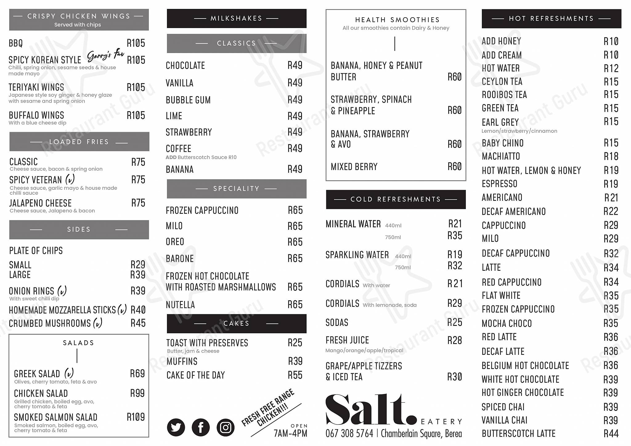 Menu at Salt. restaurant, East London