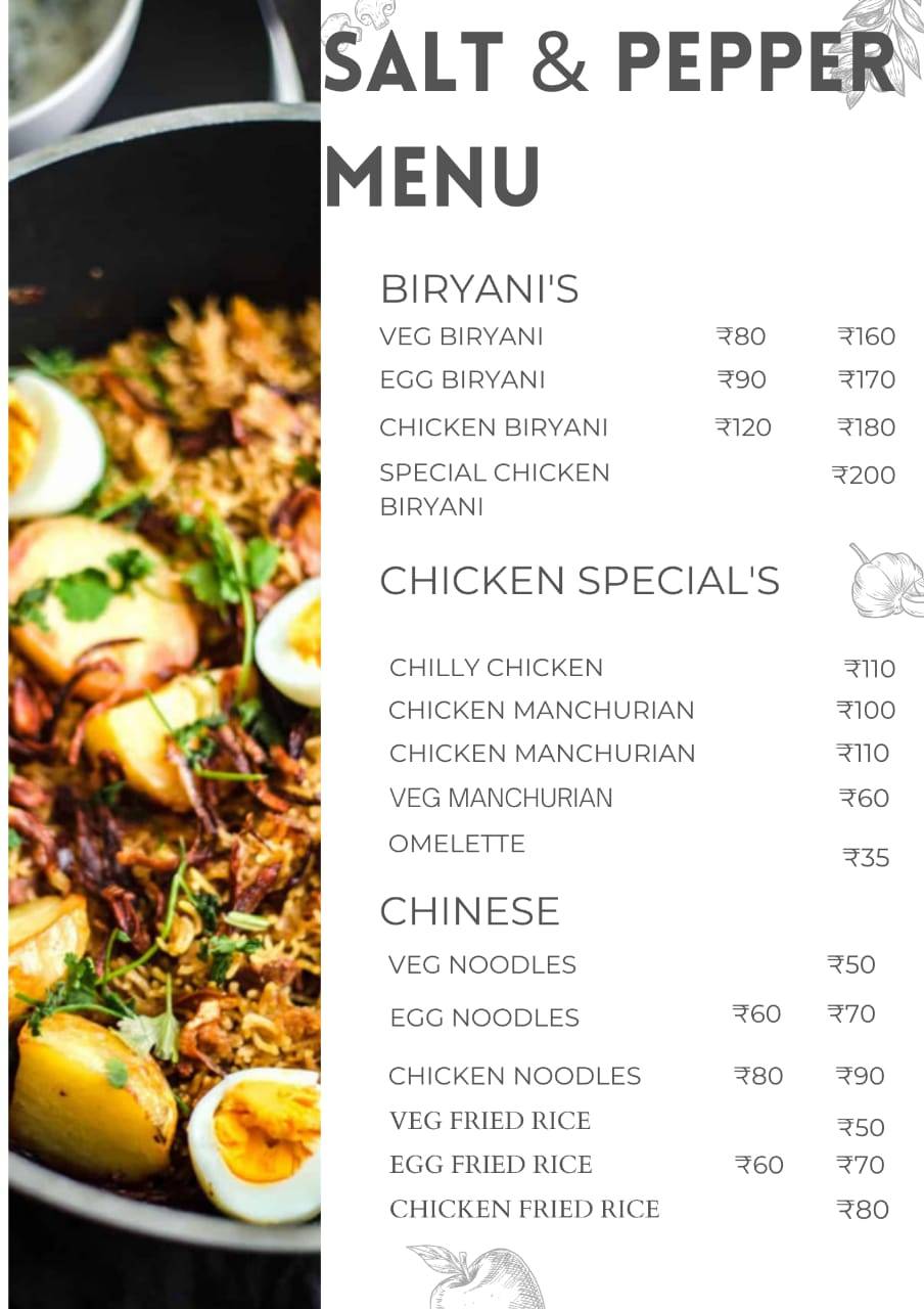 Menu at Salt & Pepper, Hyderabad, UNIVERSITY OF HYDERABAD