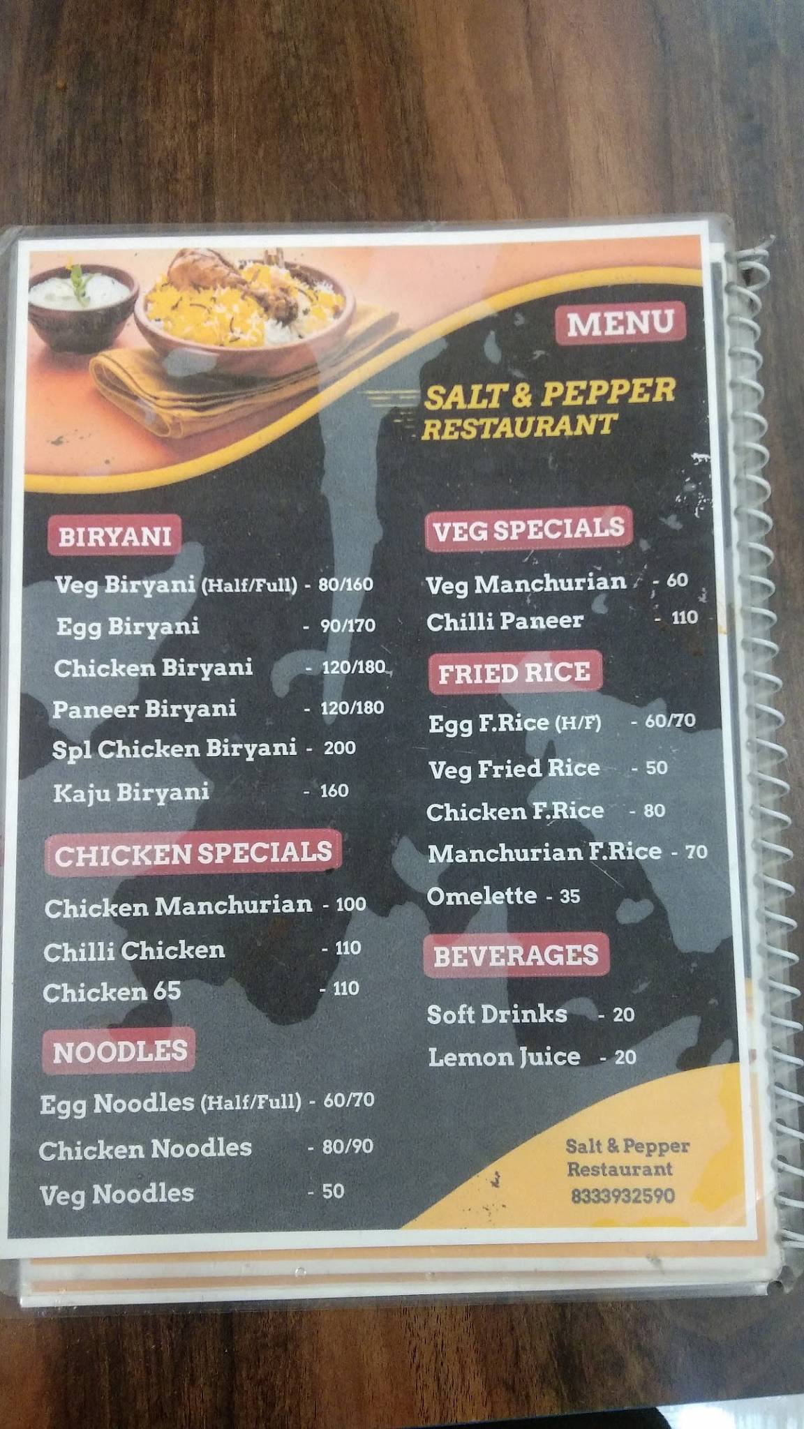 Menu at Salt & Pepper, Hyderabad, UNIVERSITY OF HYDERABAD