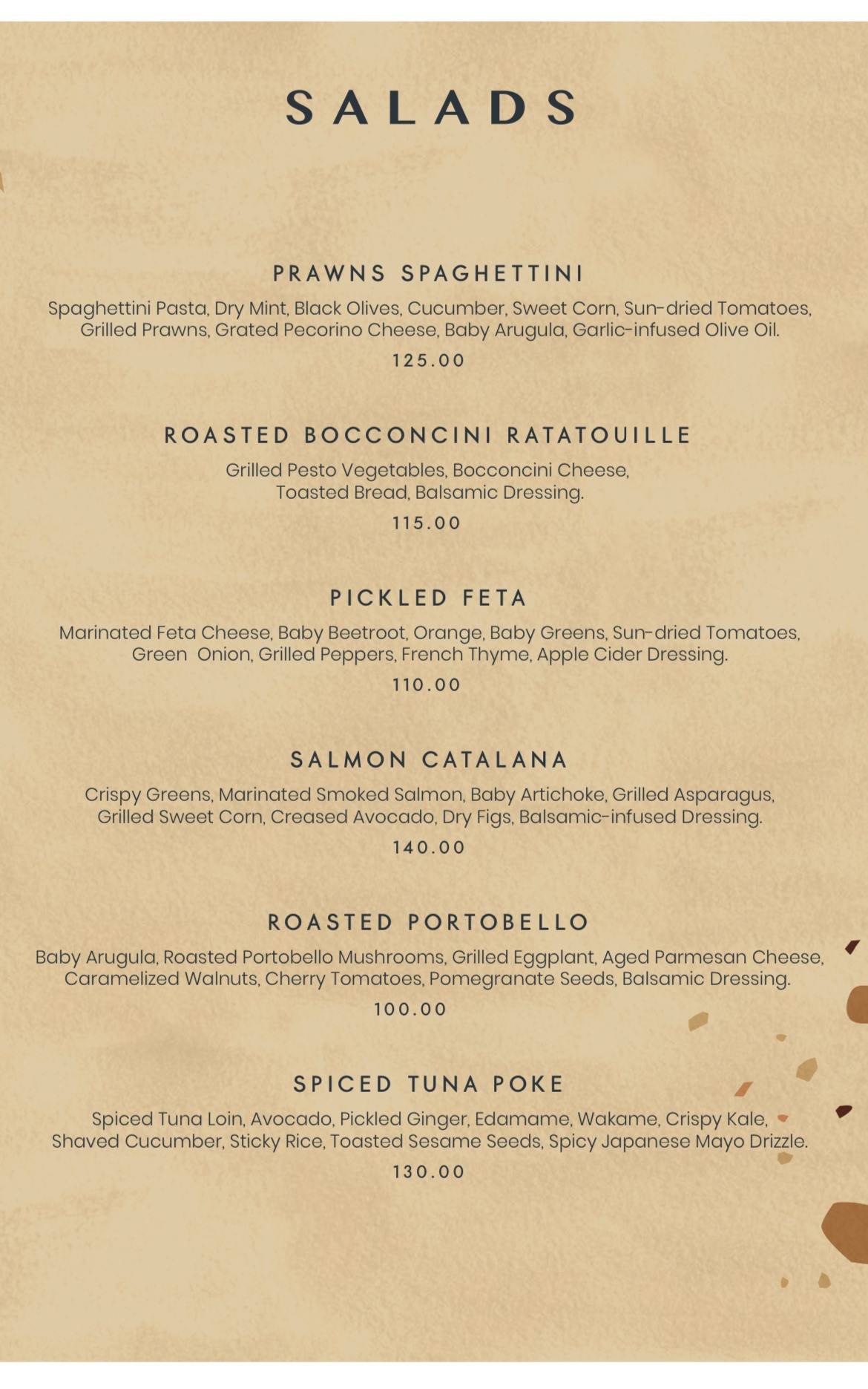 Menu at Salt of Earth restaurant, New Cairo City
