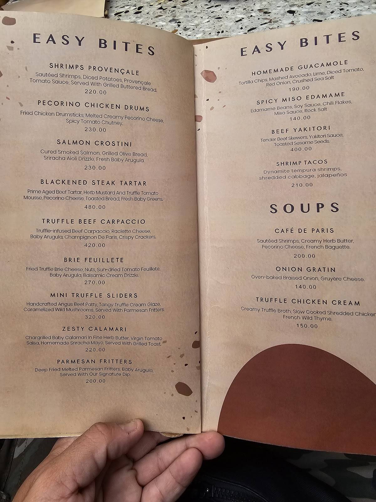 Menu at Salt of Earth restaurant, New Cairo City