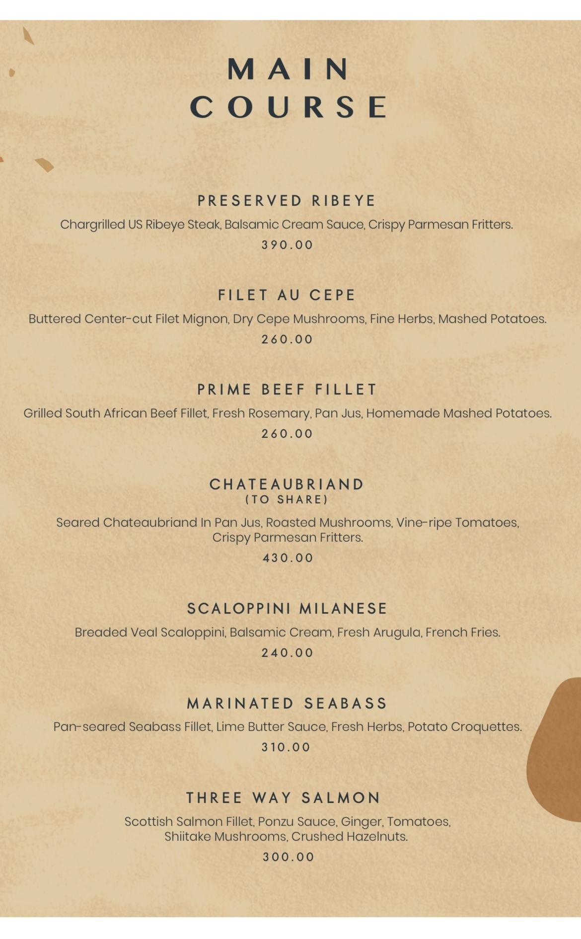 Menu at Salt of Earth restaurant, New Cairo City