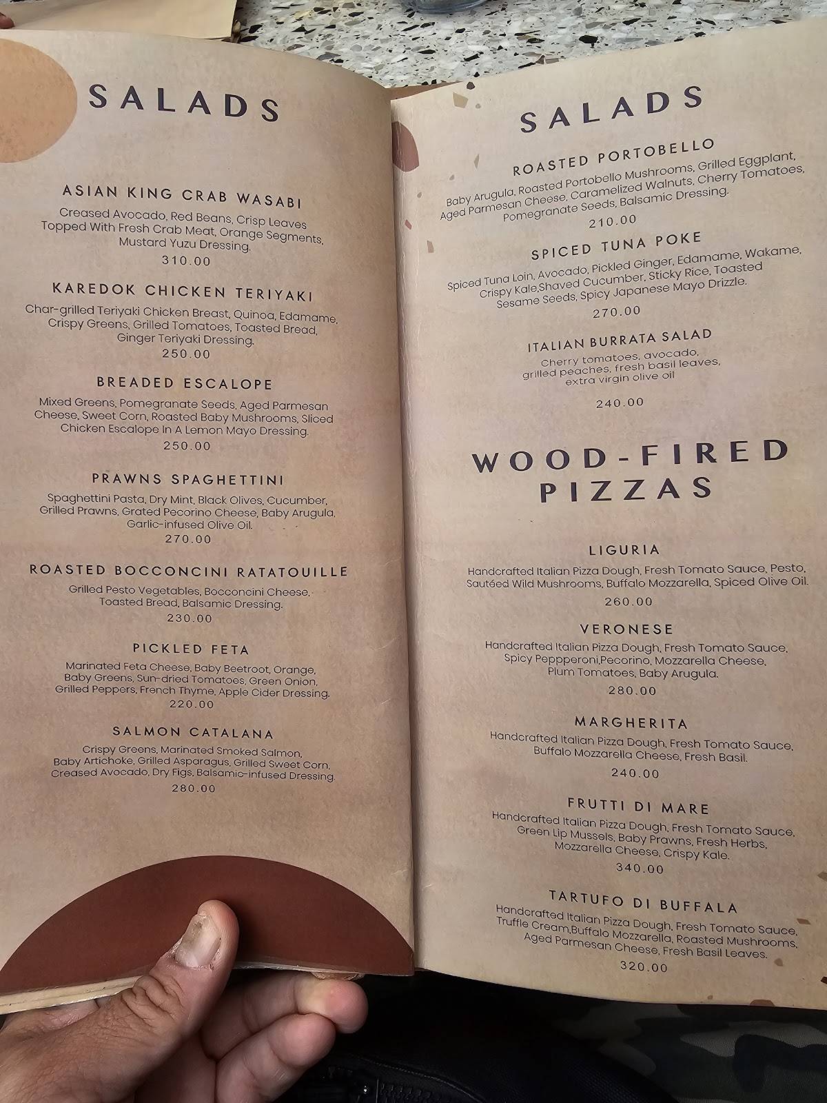 Menu at Salt of Earth restaurant, New Cairo City