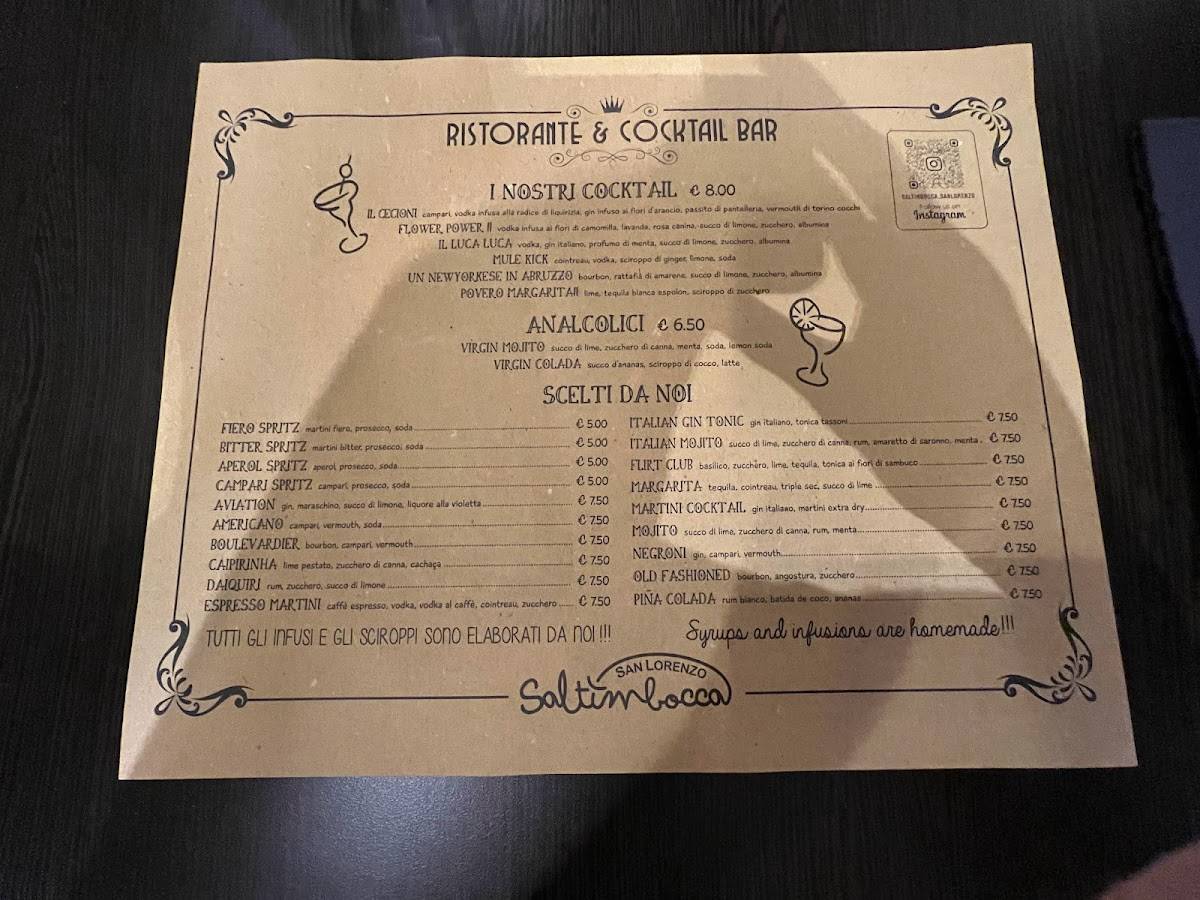 Menu da Saltimbocca San Lorenzo ristorante, Roma