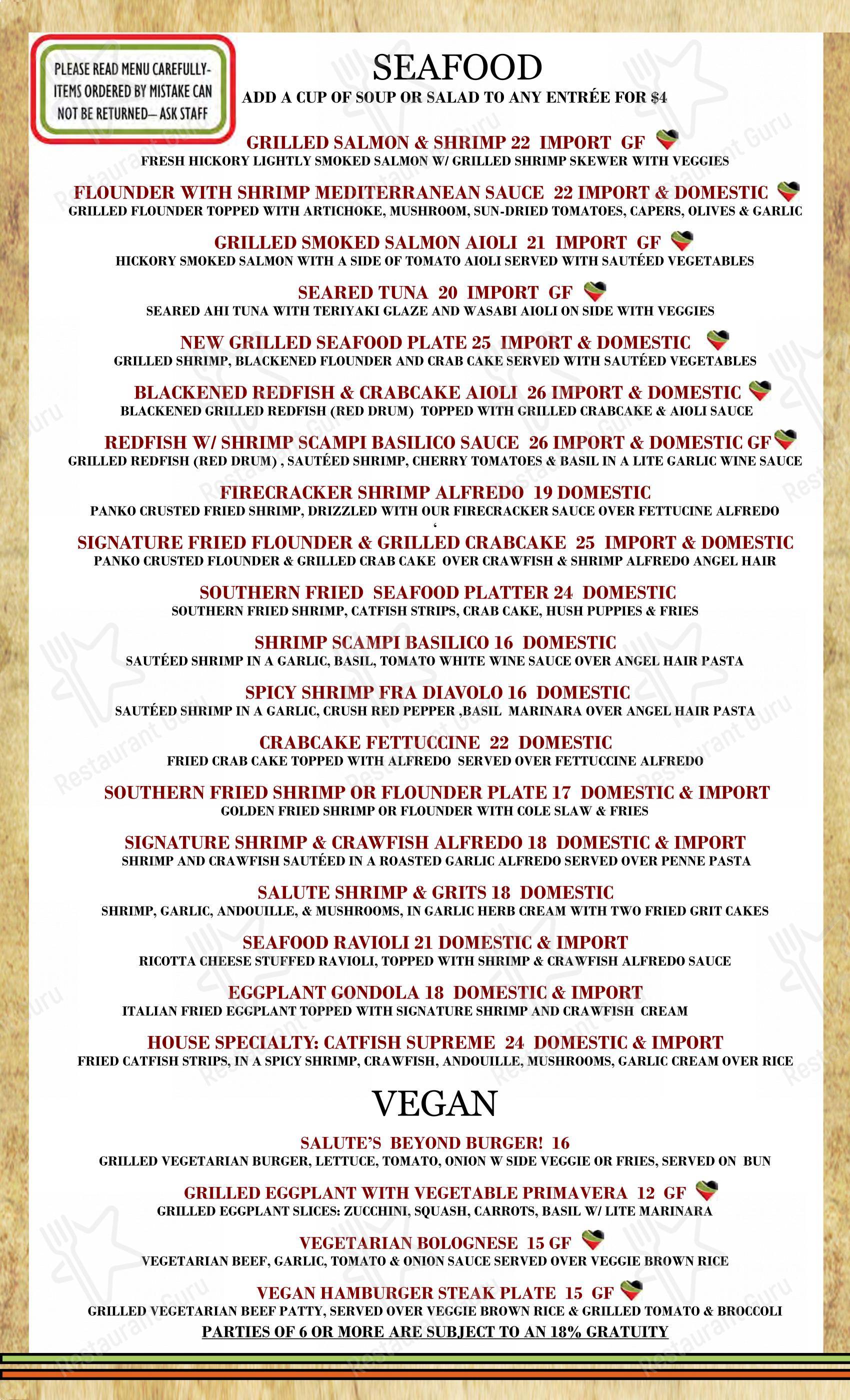 Menu at Salute Italian Restaurant, Gulfport