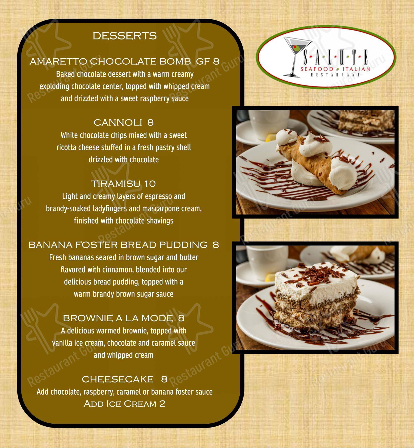 Menu at Salute Italian Restaurant, Gulfport