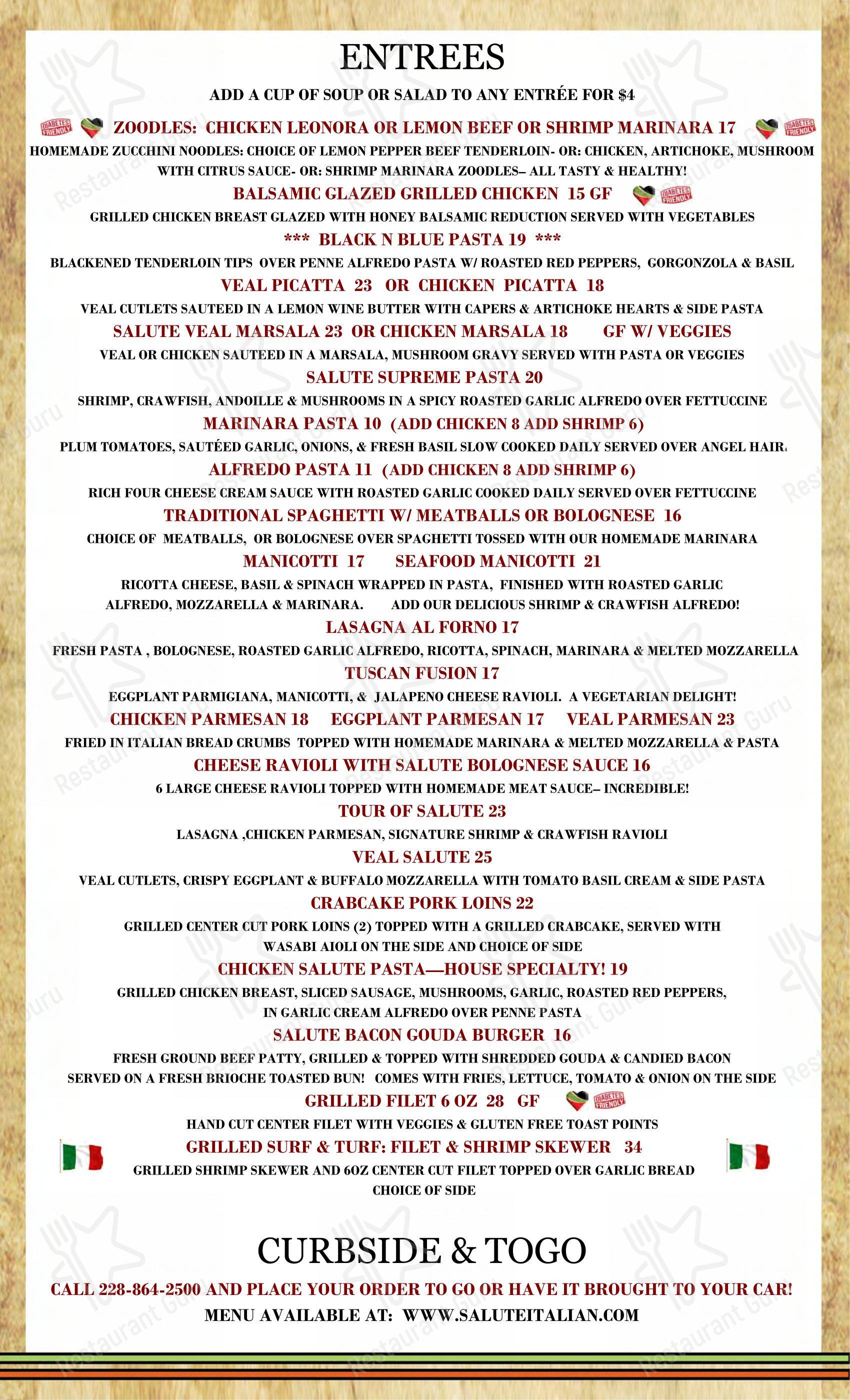 Menu at Salute Italian Restaurant, Gulfport