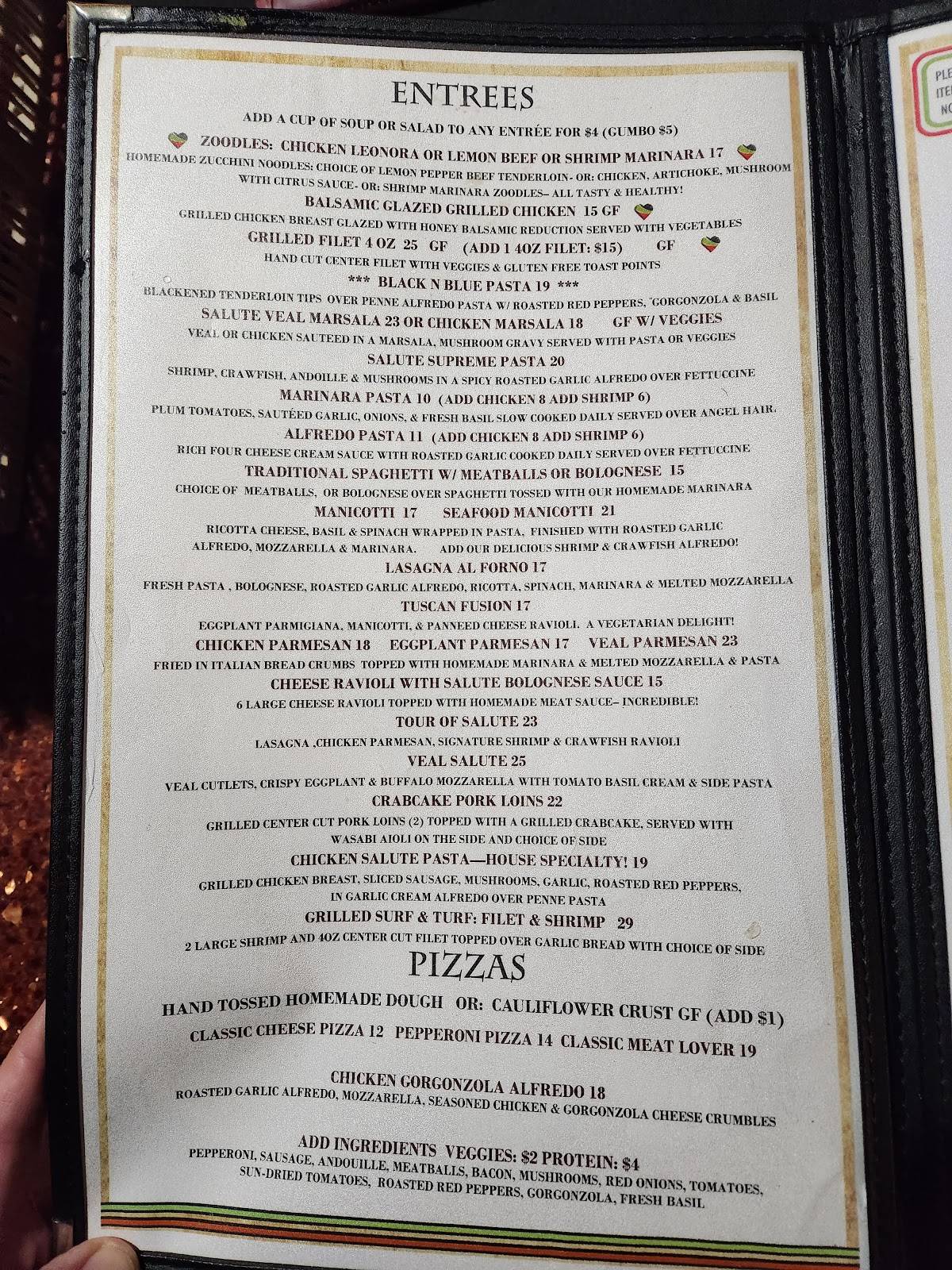 Menu at Salute Italian Restaurant, Gulfport