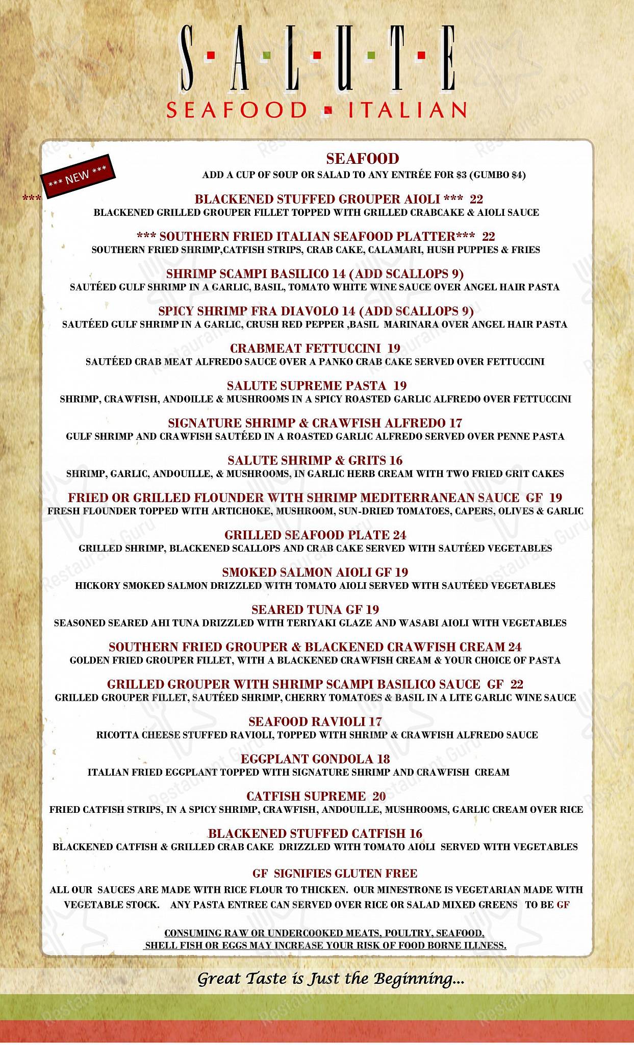Menu at Salute Italian Restaurant, Gulfport