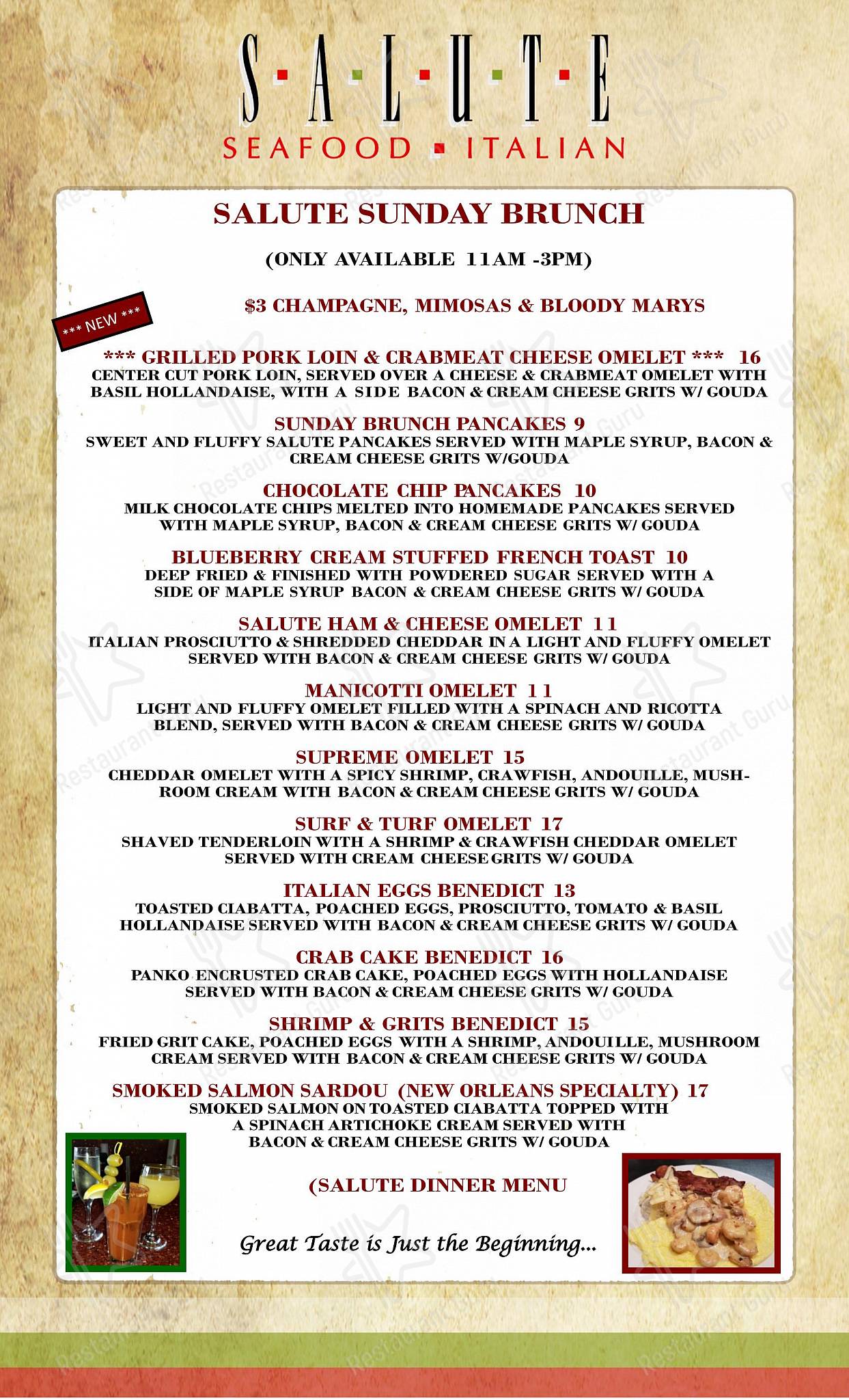 Menu at Salute Italian Restaurant, Gulfport