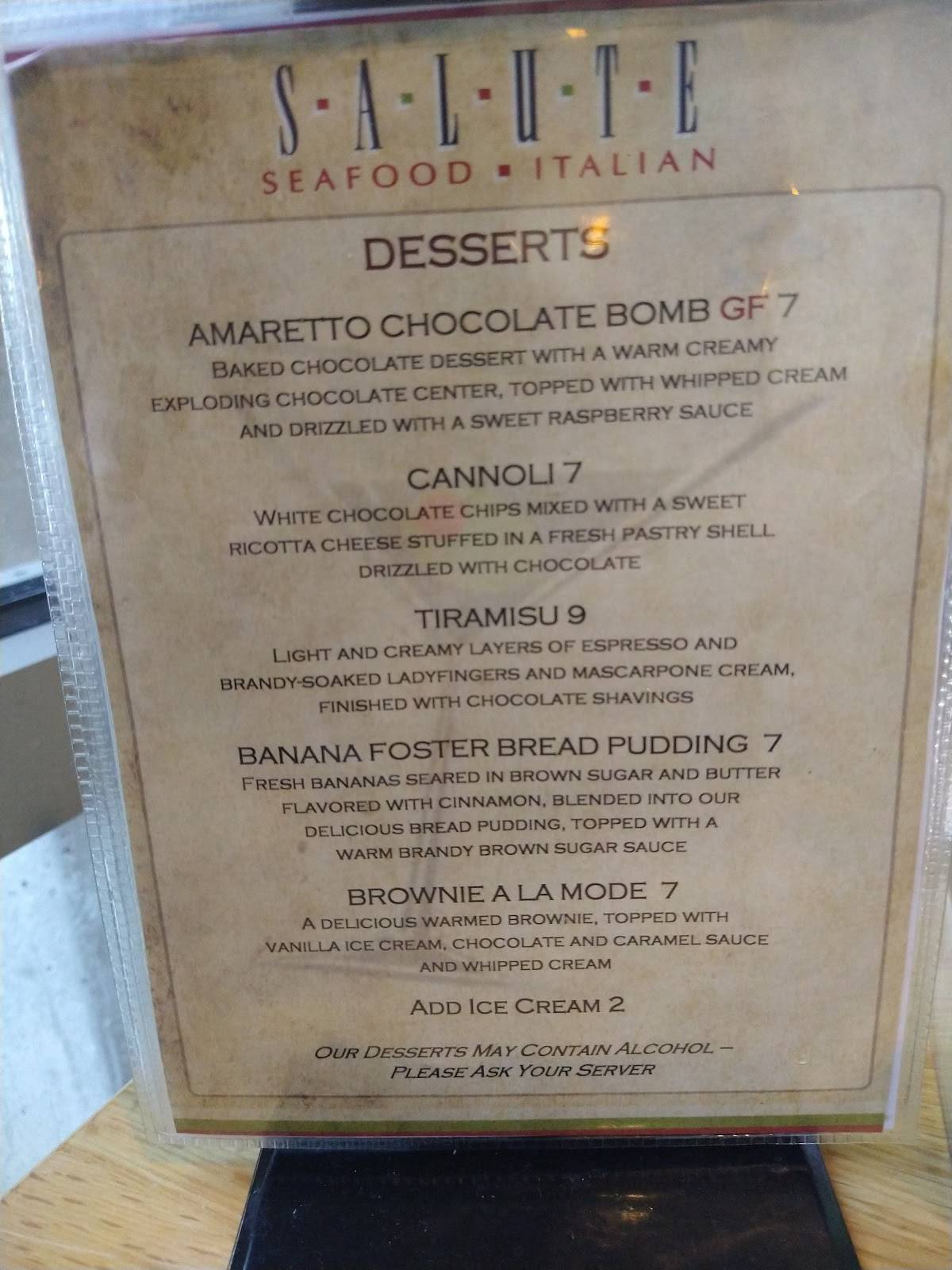 Menu at Salute Italian Restaurant, Gulfport