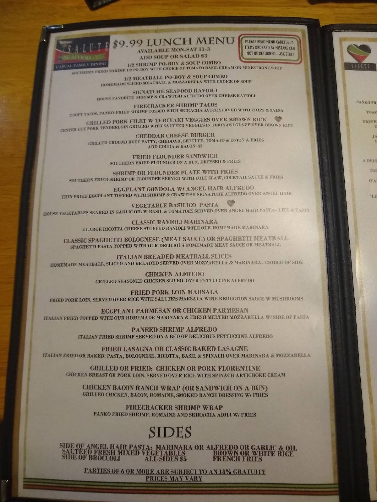 Menu at Salute Italian Restaurant, Gulfport