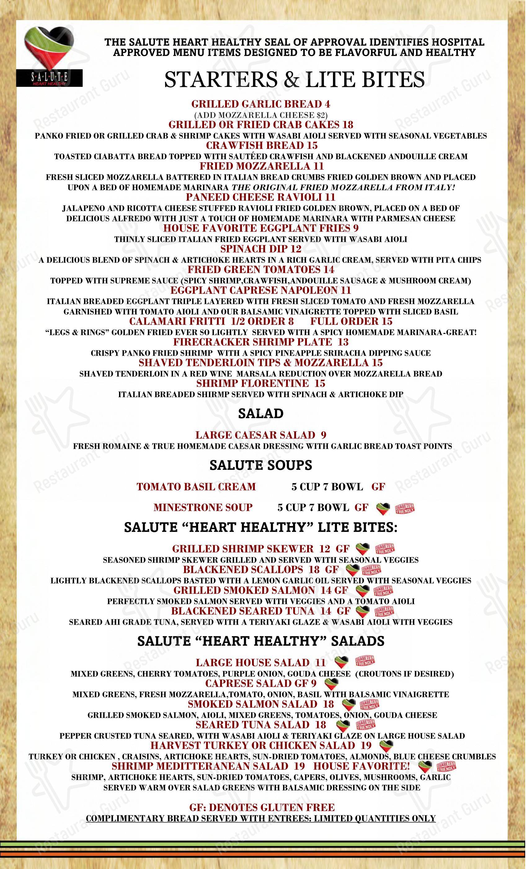Menu at Salute Italian Restaurant, Gulfport