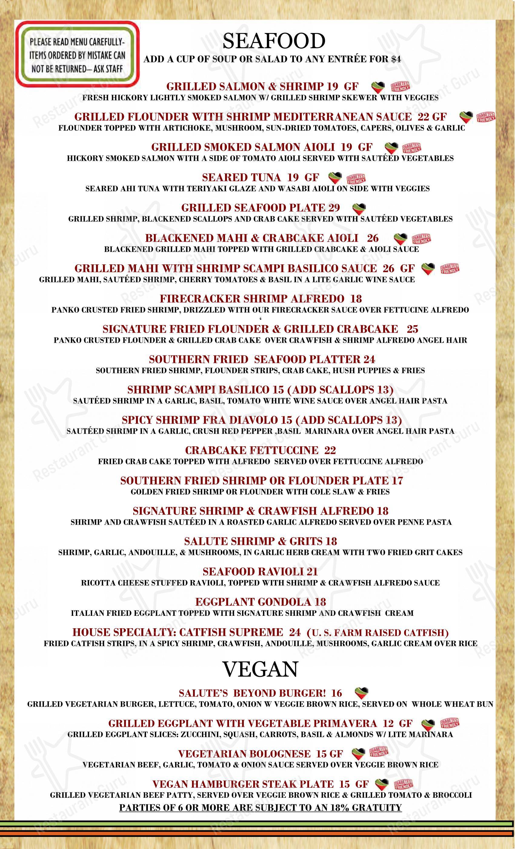 Menu at Salute Italian Restaurant, Gulfport