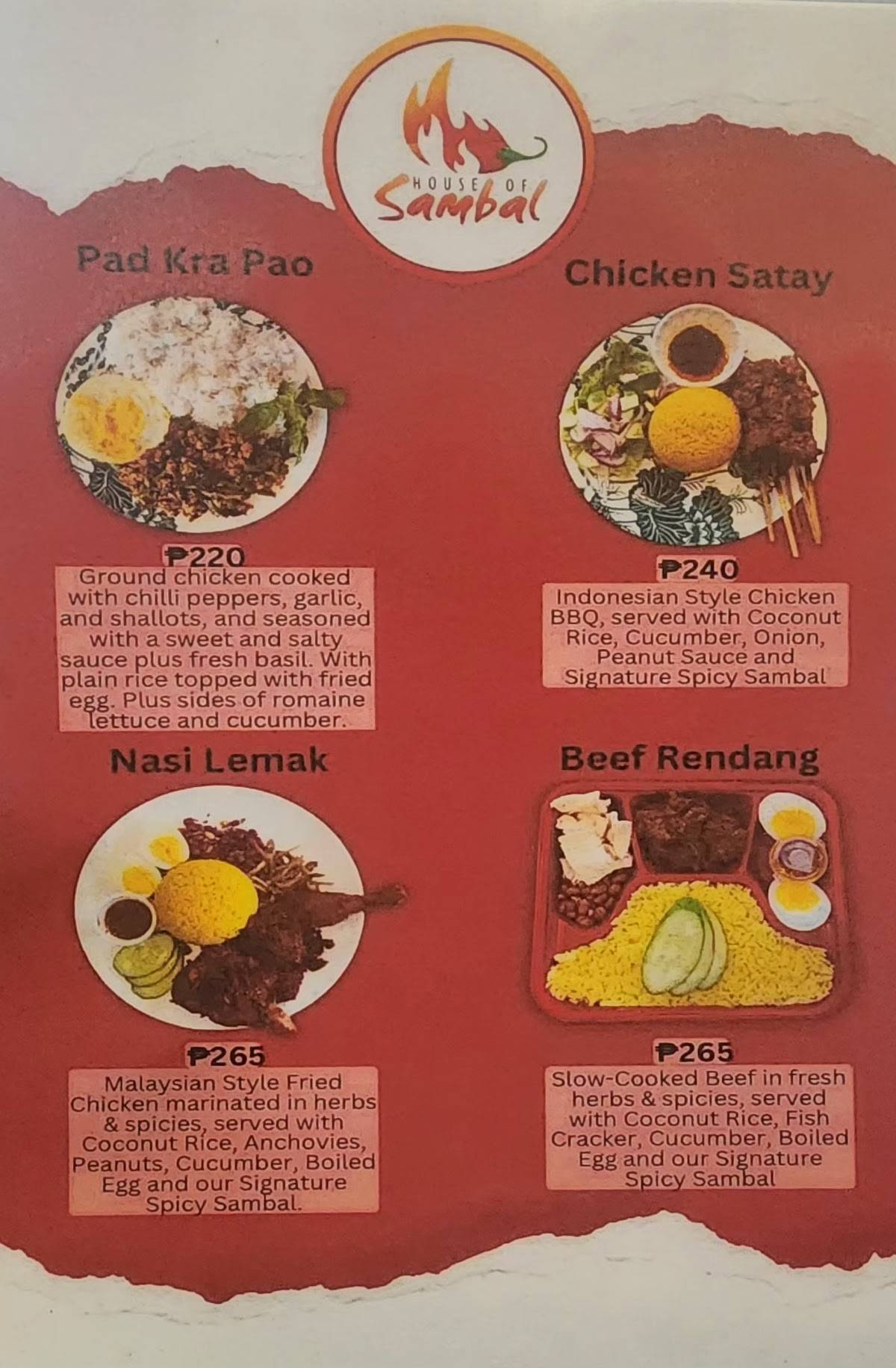 Menu at Sambal Rumah restaurant, Davao City